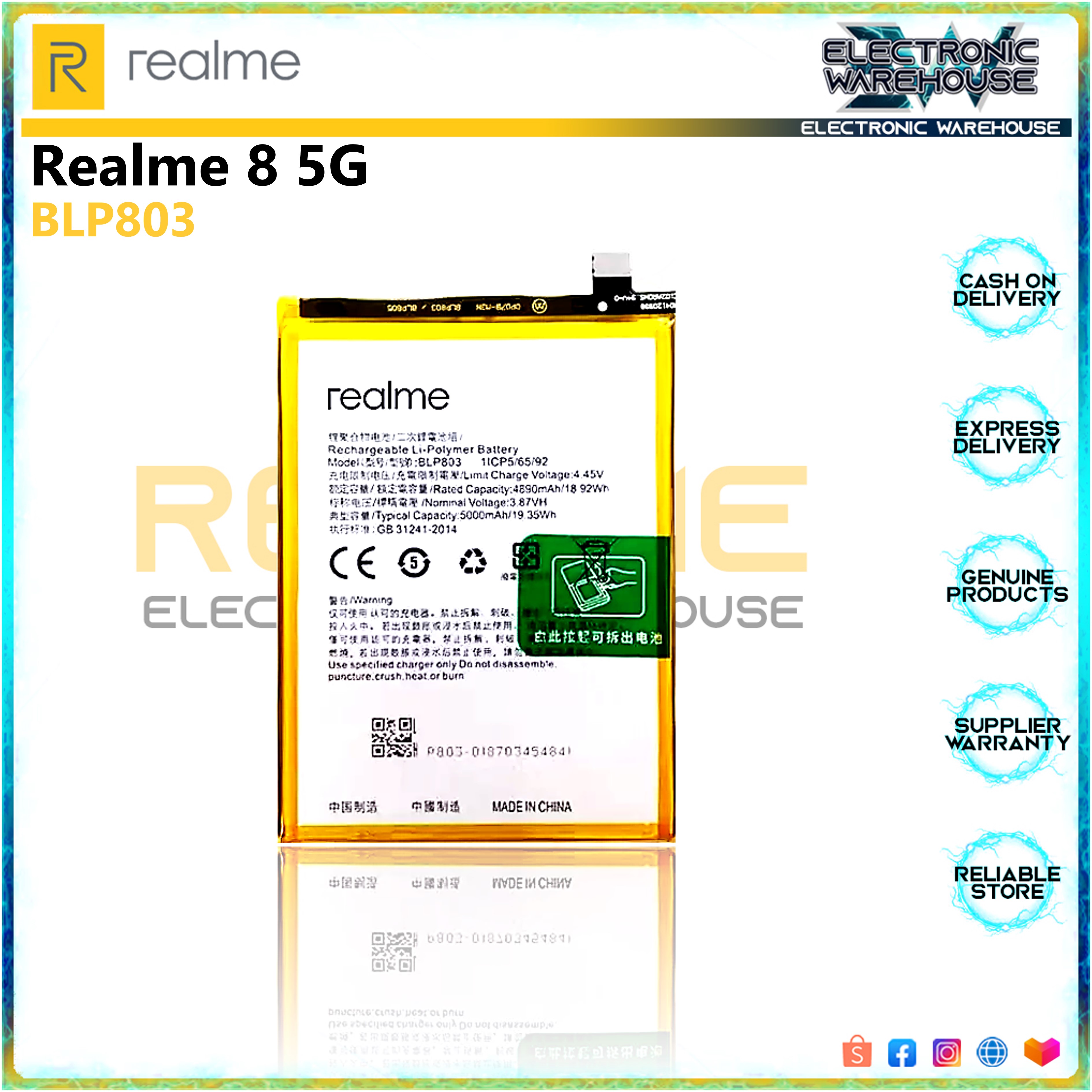 Battery for Realme 8 5G Model BLP803 5000mAh Capacity | Lazada PH