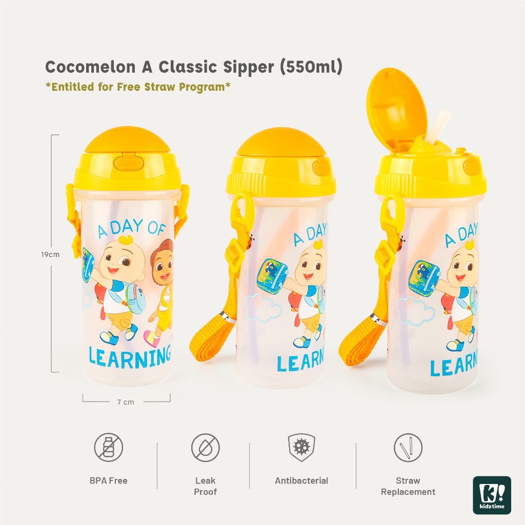 Cocomelon Kids Toddler BPA Free Children Water Bottle with Straw + Strap (380ml & 550ml & 530ml ...