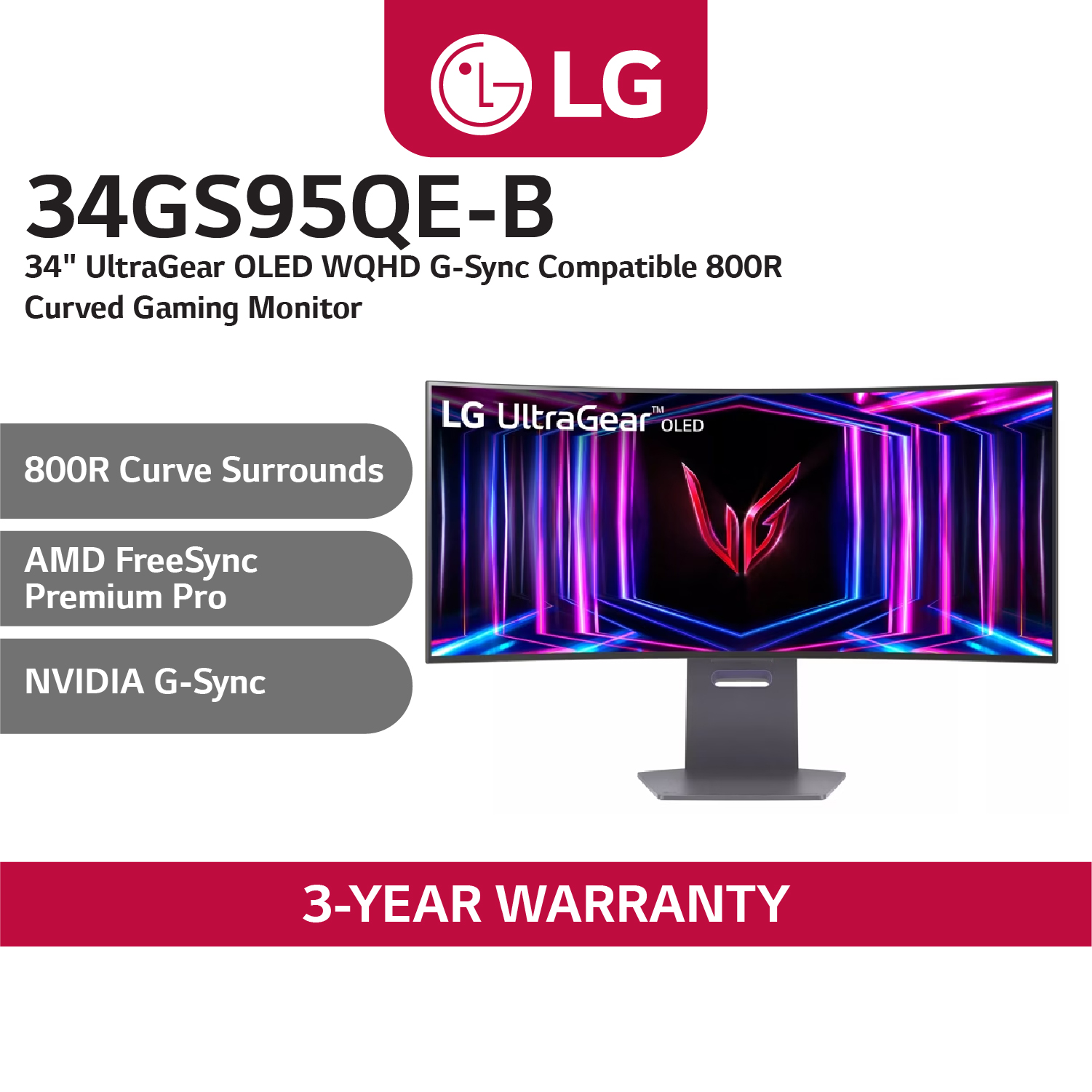 LG 34GS95QE-B 34" Ultragear OLED Curved Gaming Monitor WQHD 800R 240Hz 0.03ms DisplayHDR True ...