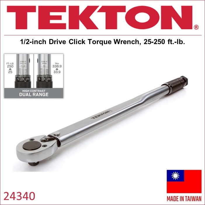 Tekton 1/2-inch Drive Click Torque Wrench, 25-250 ft. - lb. - 24340 ...