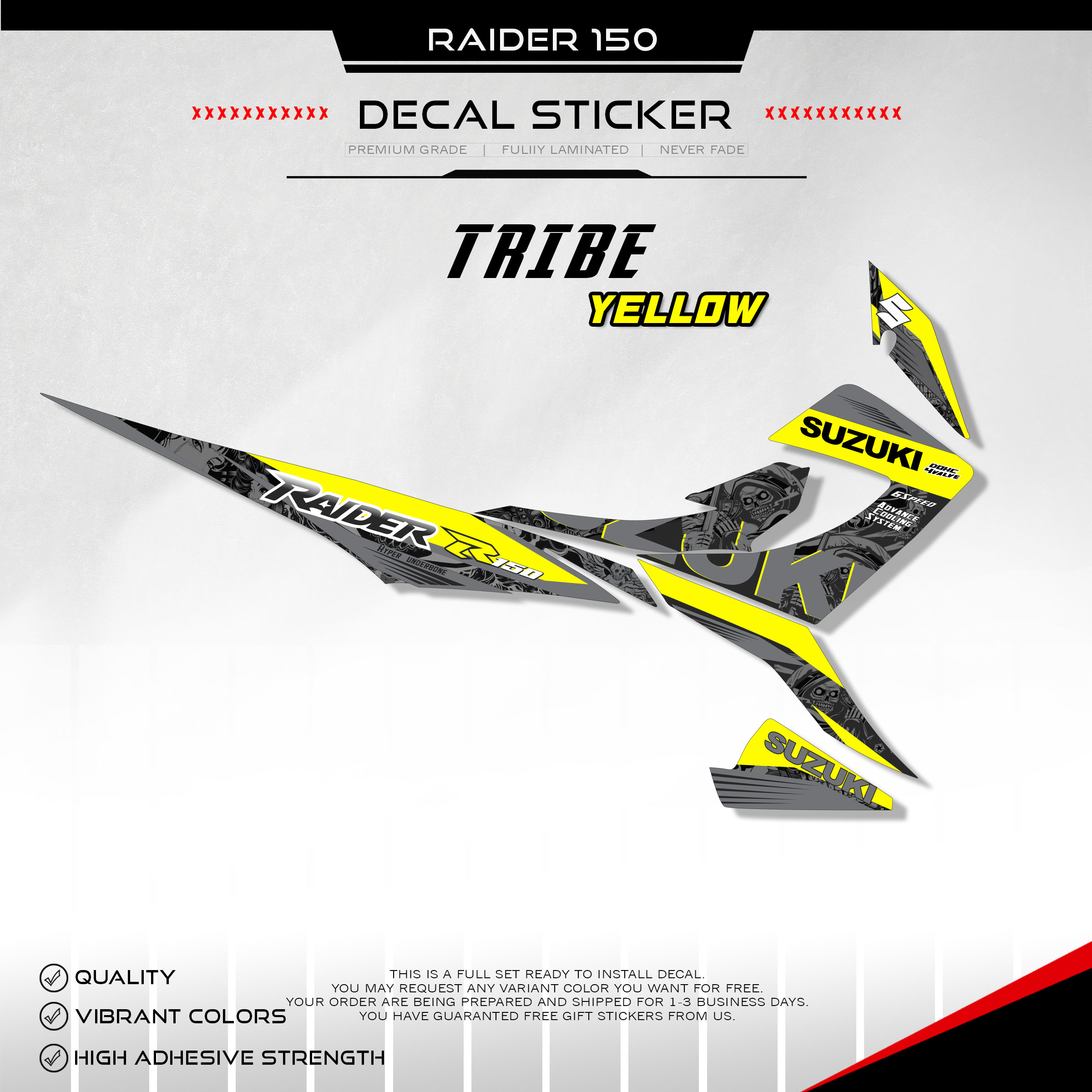 Suzuki Raider 150 Decals - ( Fully Laminated - Gloss Vinyl high grade ...