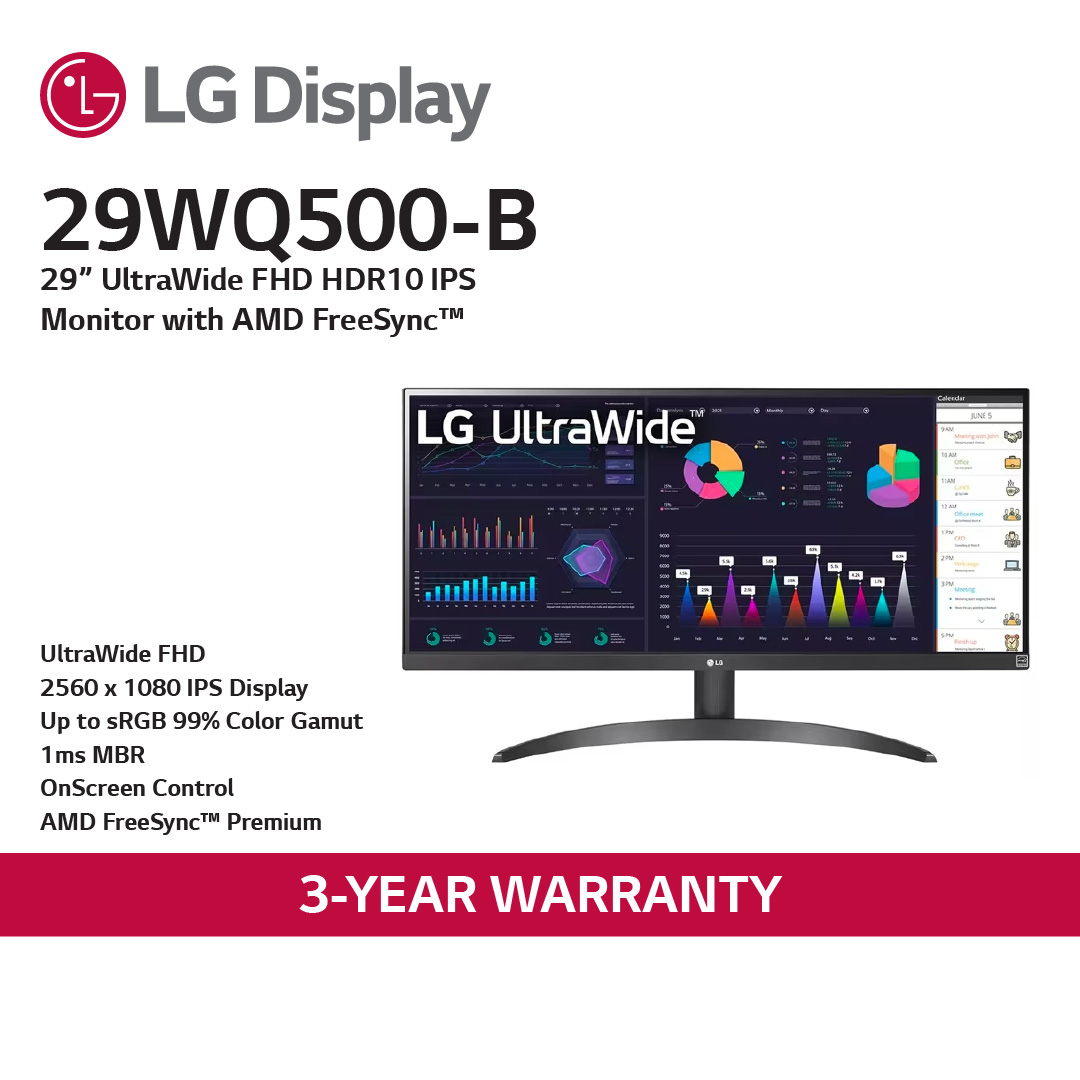 LG 29WQ500-B 29” UltraWide FHD HDR10 IPS Monitor with AMD FreeSync ...