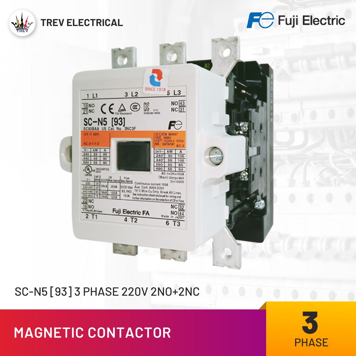 TREV Fuji Magnetiic Contactor SC-N5[93] 3Phase 220Volts 2NO +2NC ...