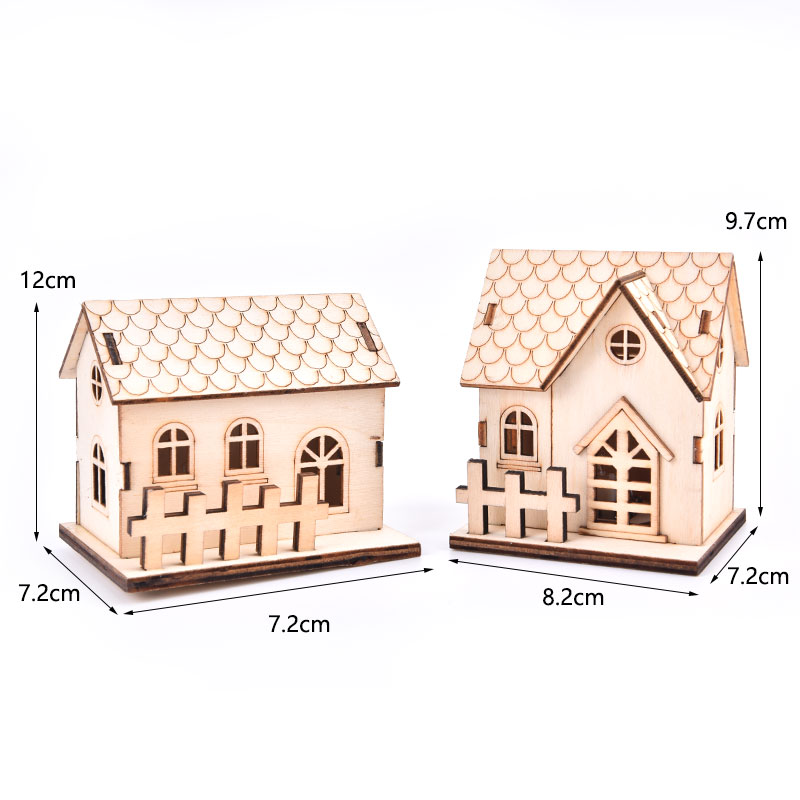 Christmas LED Light Wooden House Luminous Cabin Decorations DIY Xmas ...