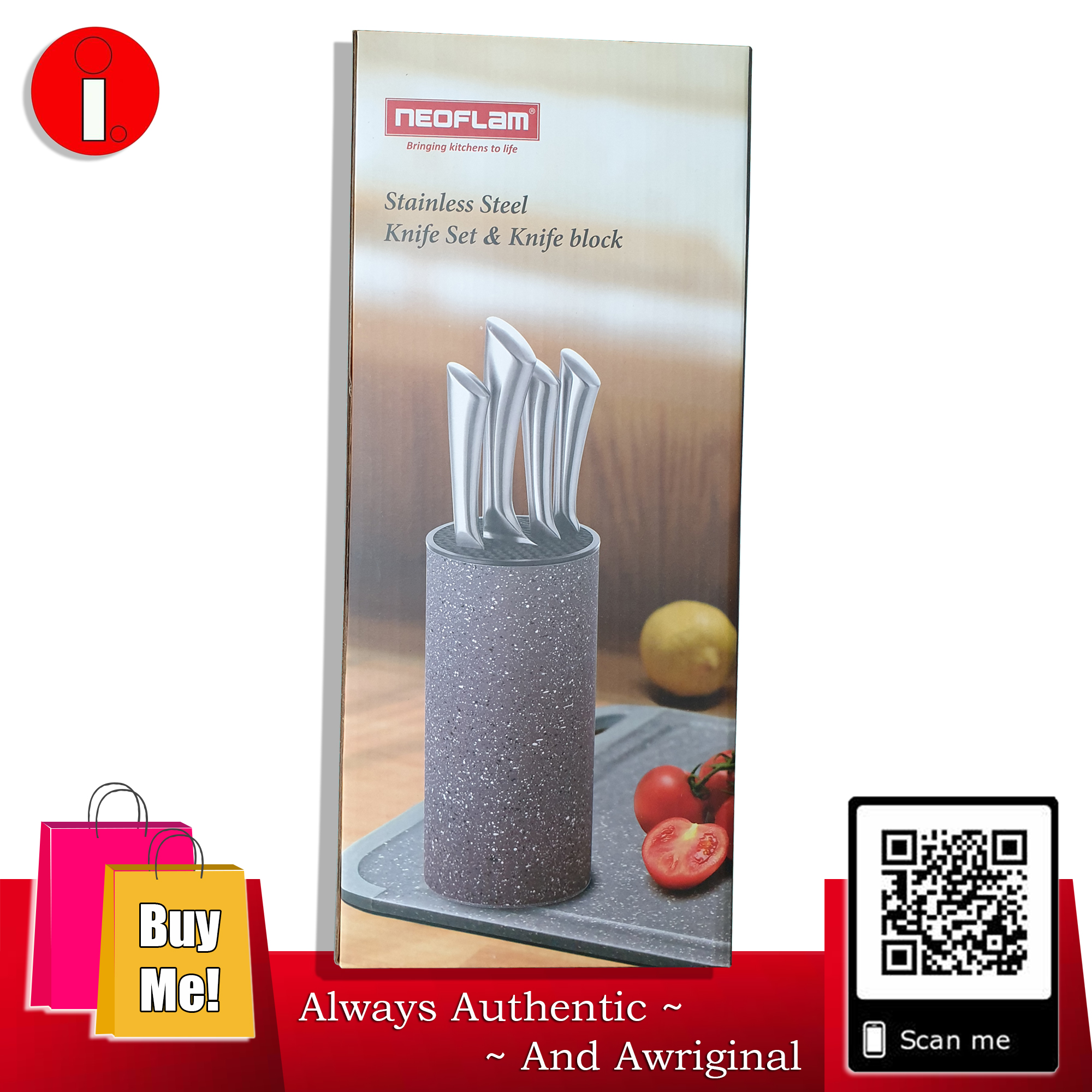 Neoflam Stainless Steel Full Tang 4piece Knife Set with Block | Lazada PH