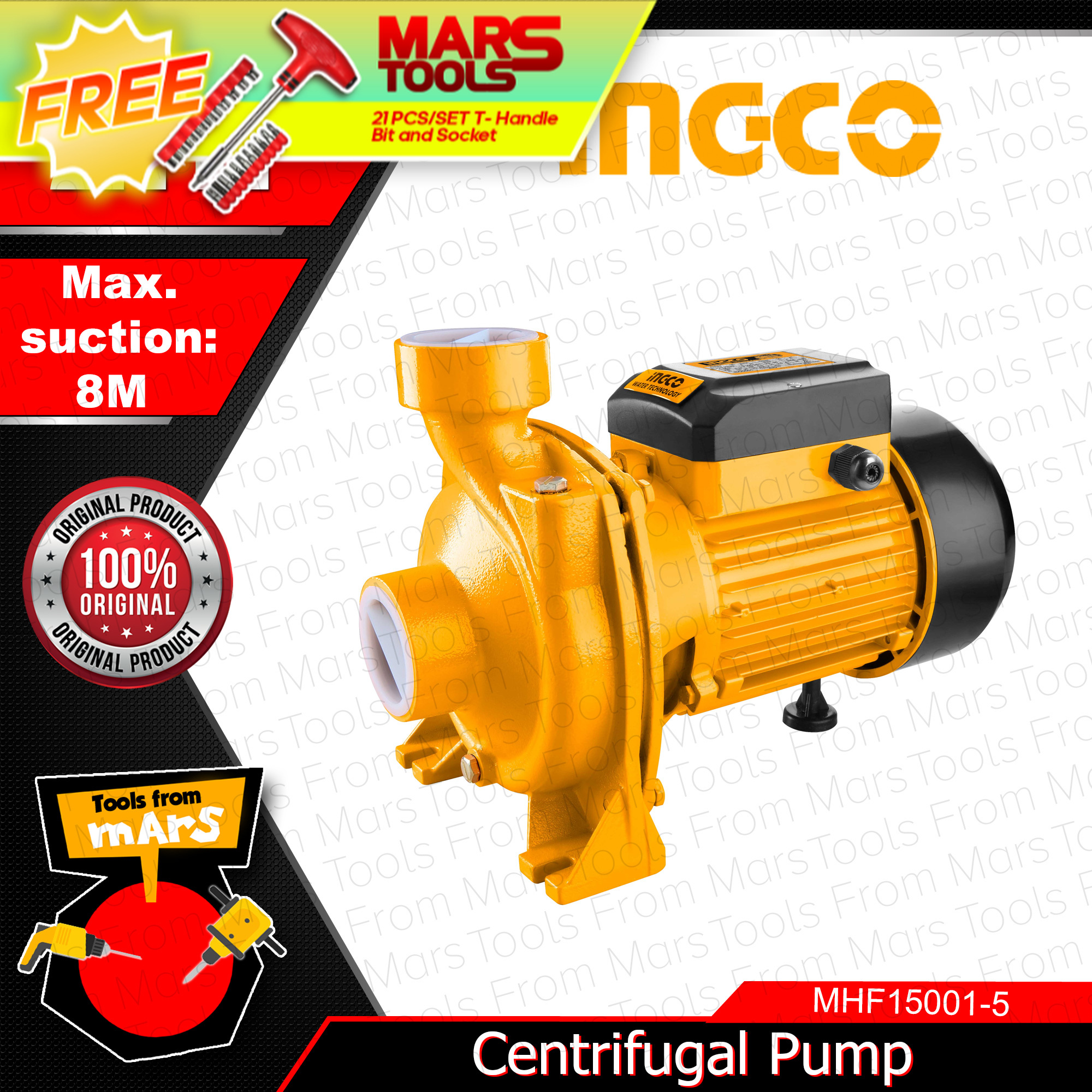 INGCO Centrifugal Pump 1500W (2HP) Clear Clean Electric Water Pump ...