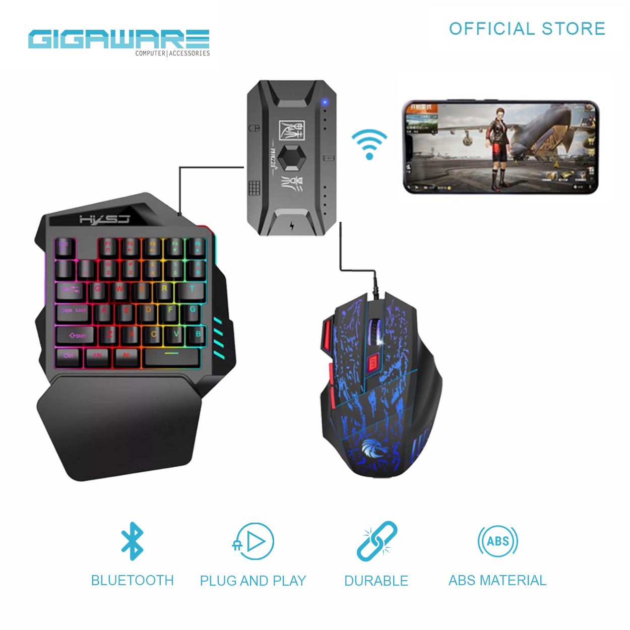 Gigaware V100 One Hand Keyboard and H300 Mouse with Bluetooth Cellphone ...