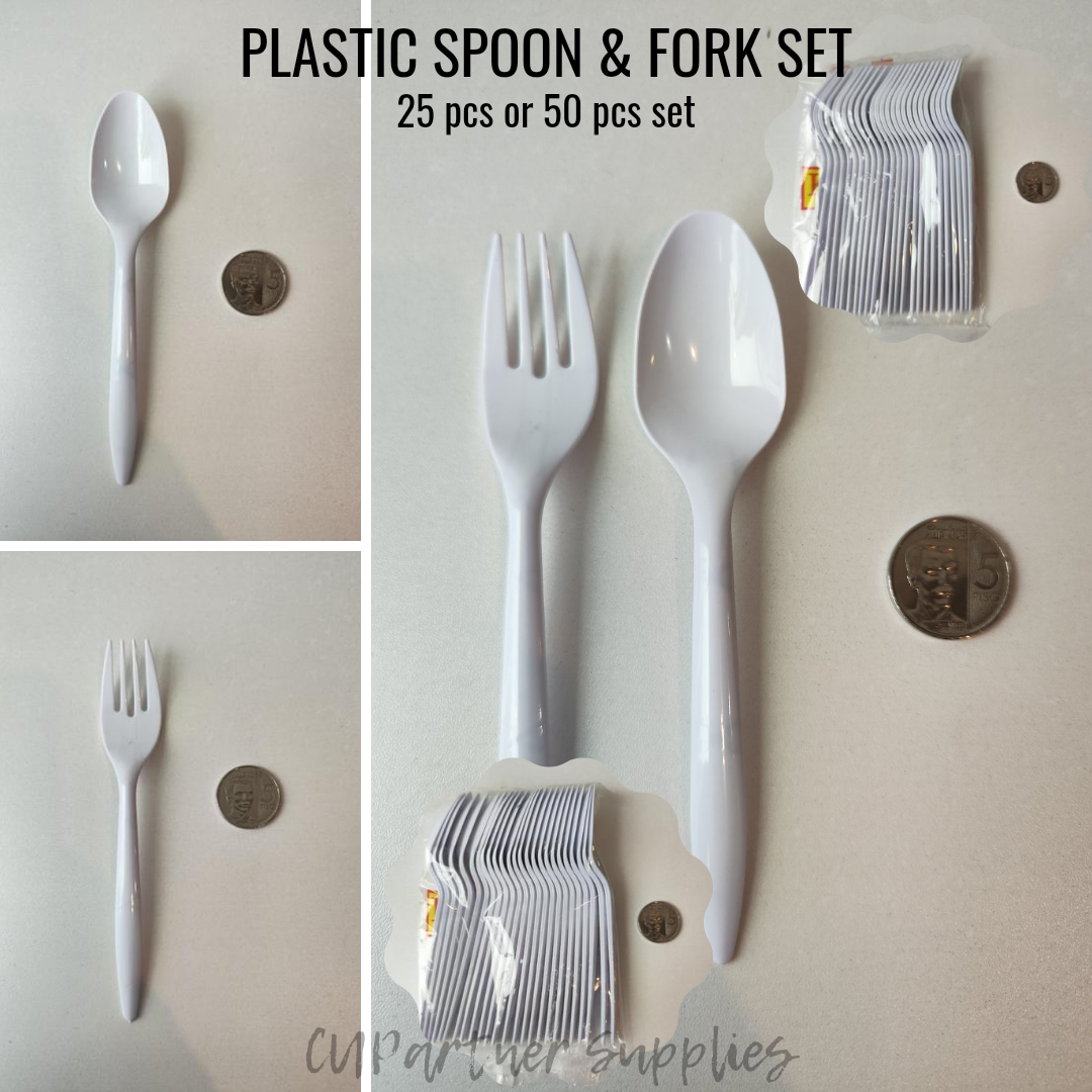 Plastic Disposable Spoon and Fork (25 pcs or 50 pcs per order) White ...