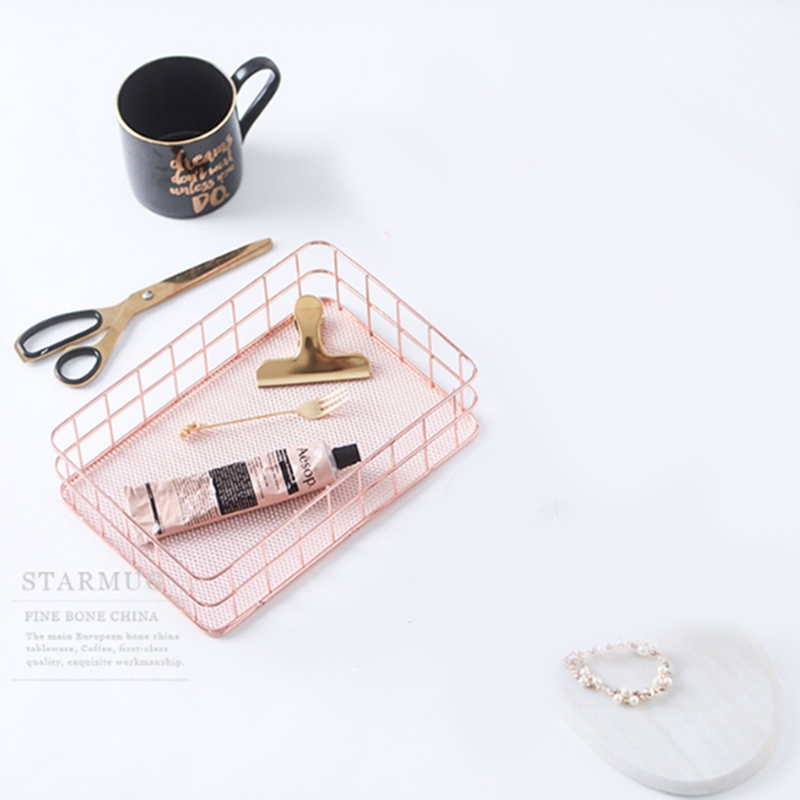 Simplicity Style Rose Gold Metal Iron Storage Basket Combination Holder ...