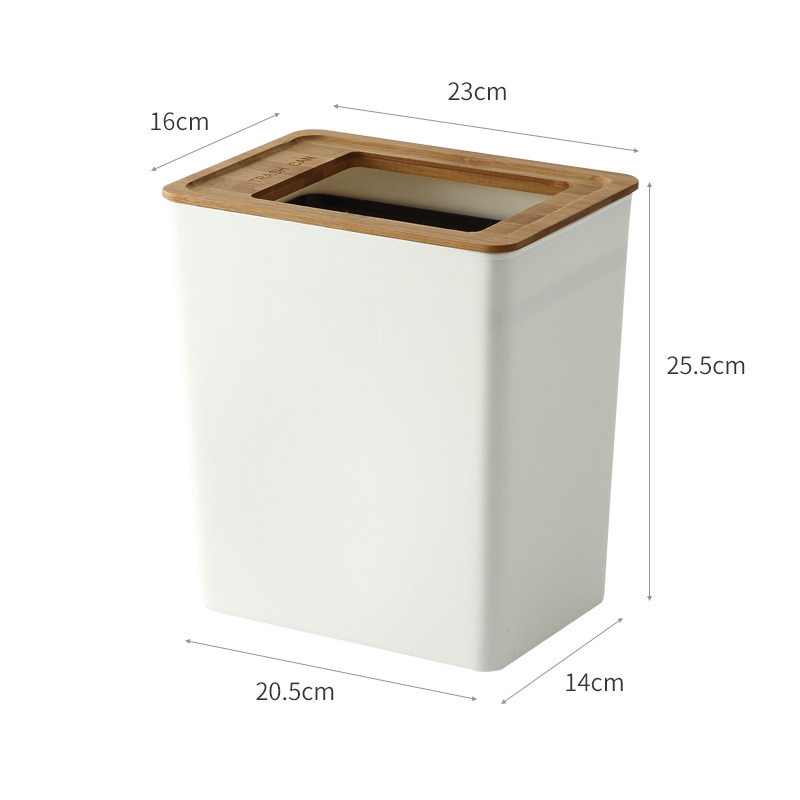 Tomet 9L Muji Style Trash Can with Cover White Trash Bin with Wooden ...
