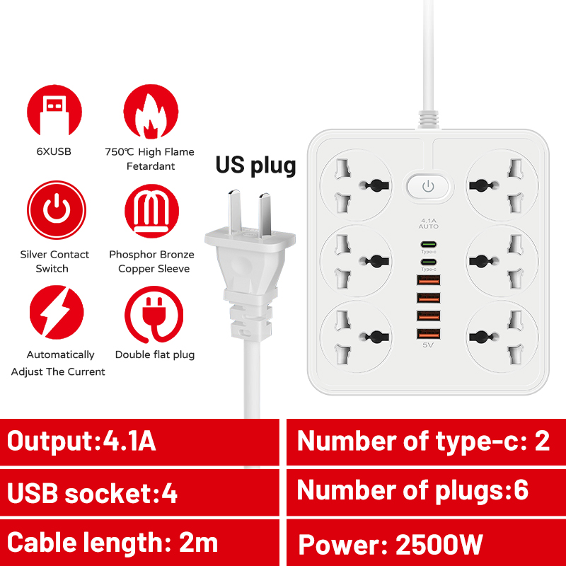 Socket Plug Multifunction Socket Plug Universal Socket Power Strip With Power Socket 6 Usb