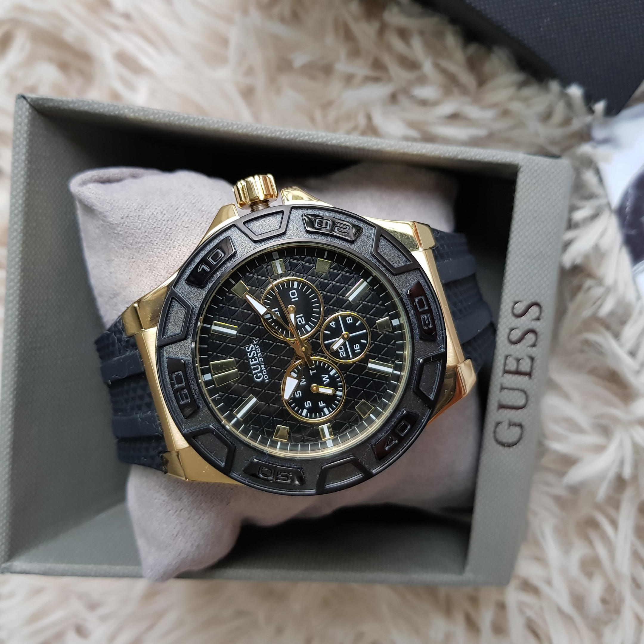 Original Guess Force Black Dial Gold PVD Chronograph W0674G2 Mens Watch ...
