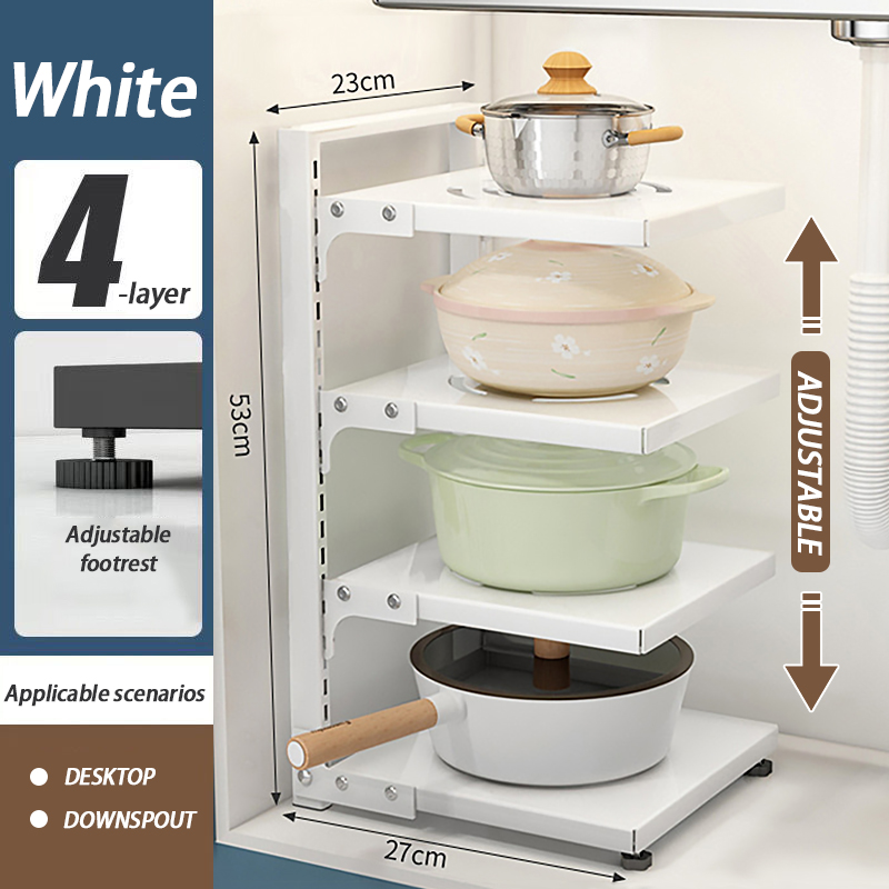 Kitchen Rack 2/3/4 Layers Adjustable Multifunction Pot Shelving Pans ...
