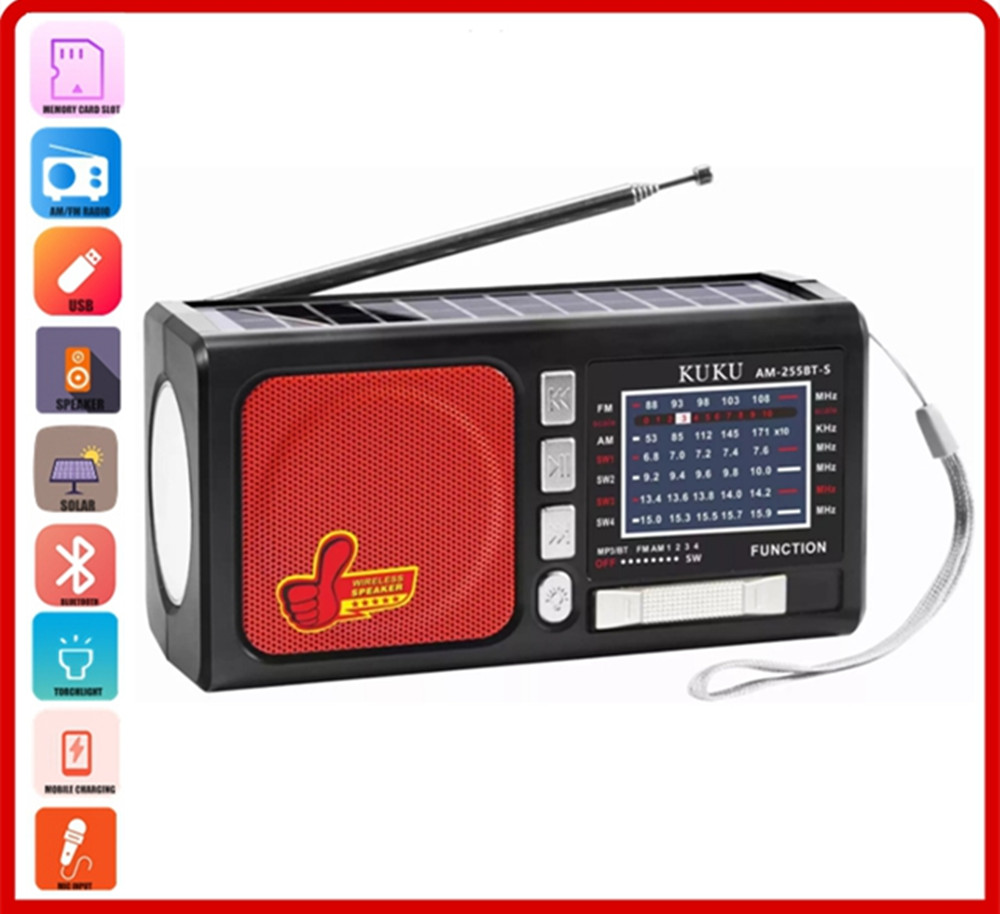 AM-255BT-S FM/AM/SW1-4 6 Band Radio USB/TF MP3 Player Wireless Bluetooth Speaker with Antenna ...
