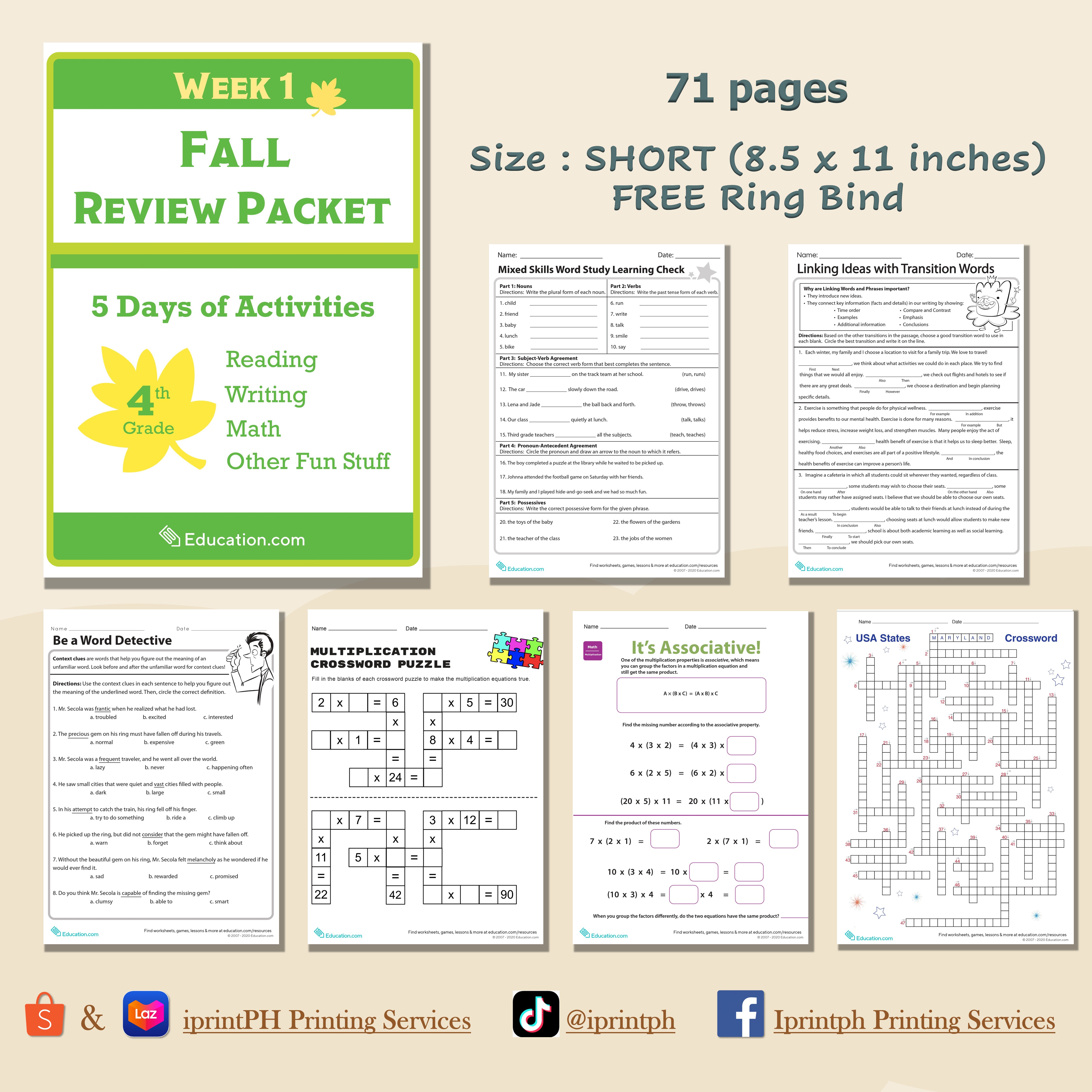 GRADE 4 Fall Review Packet (Worksheets / Workbooks) | Lazada PH