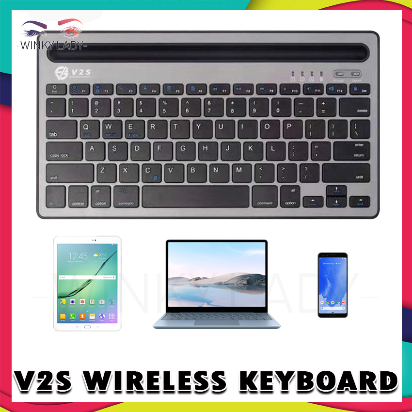 V2S BK-2000 Universal Wireless Keyboard Tablet Rechargeable Bluetooth ...