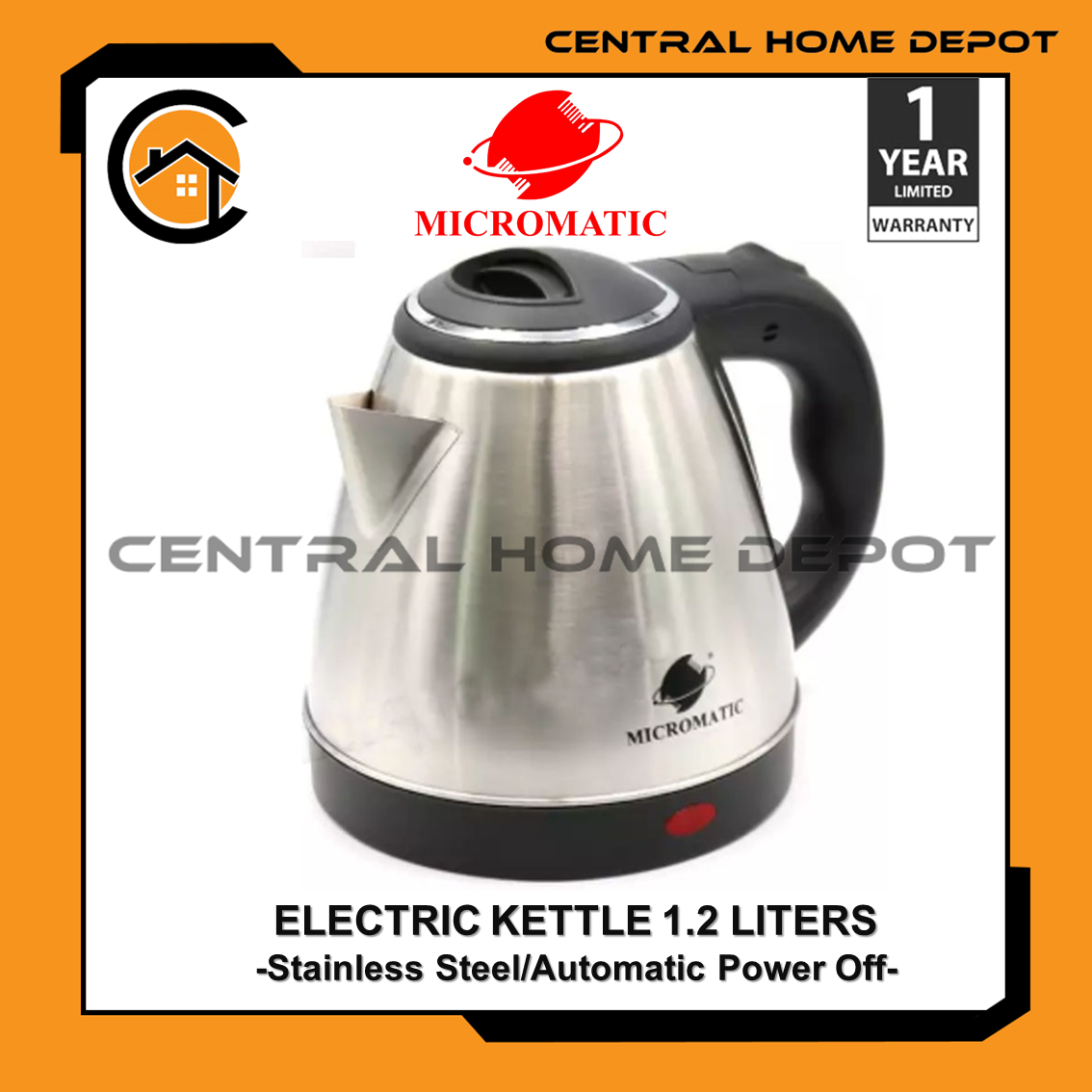 Micromatic Stainless Steel Electric Kettle 1.2 Liters / MCK-1210 ...