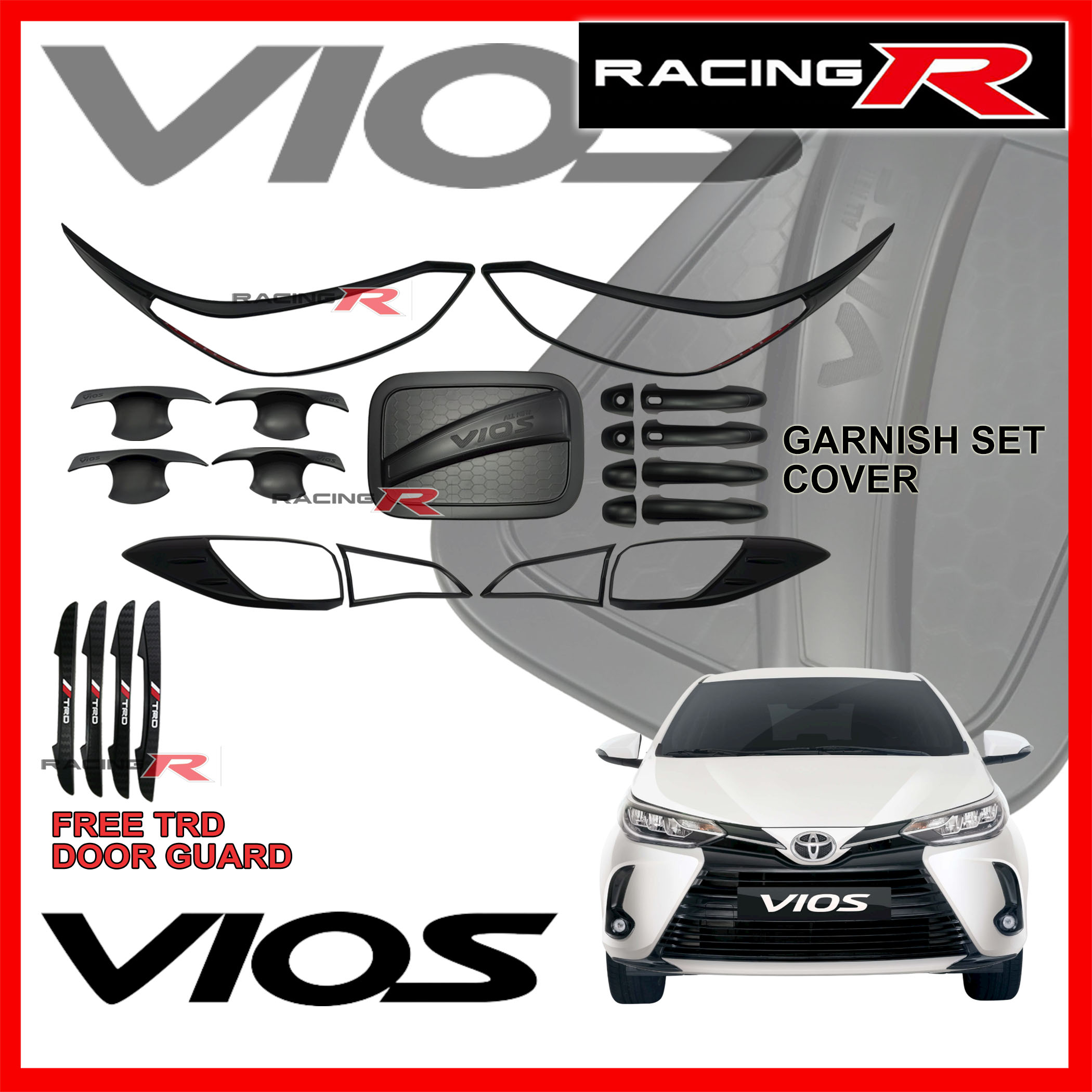 Toyota Vios Prime G 2018 to 2023 Combo Set Garnish Cover Matte Black ...