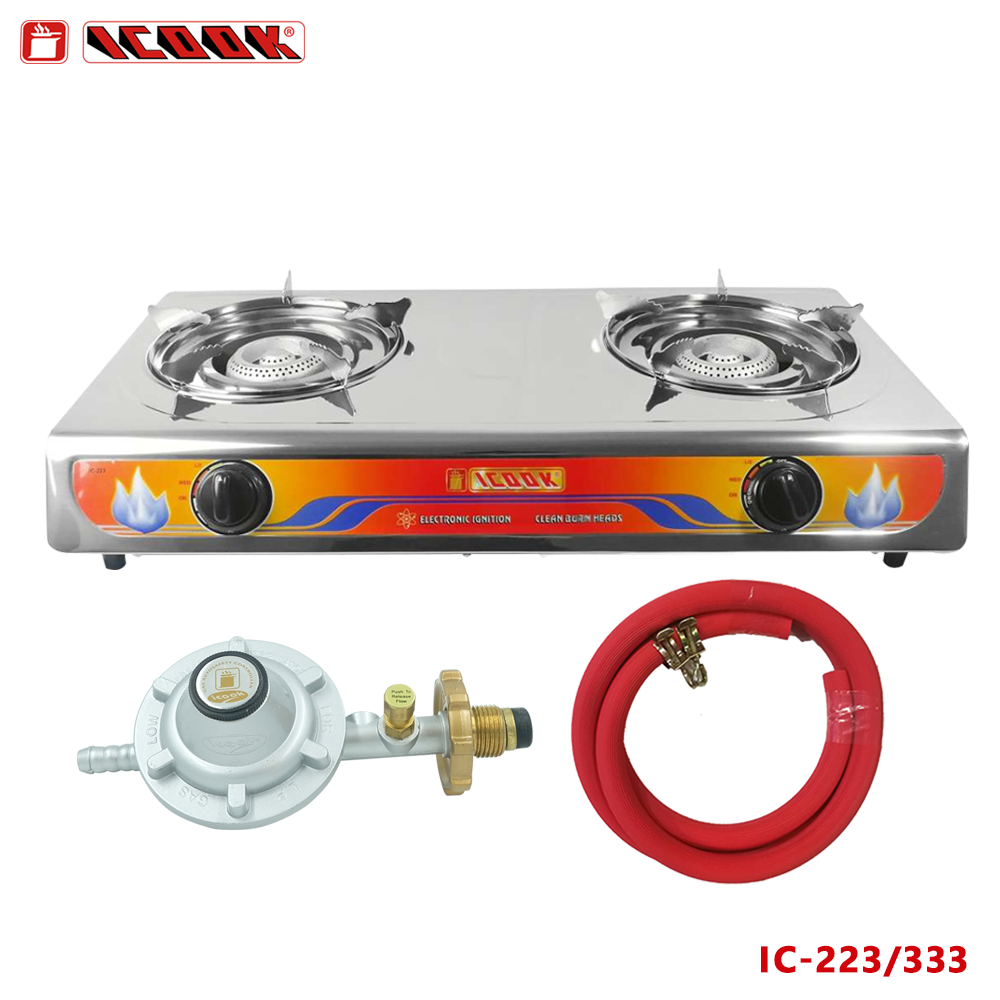 Double Burner Gas Stove with LPG Hose and LPG Gas Regulator iCook IC223 ...