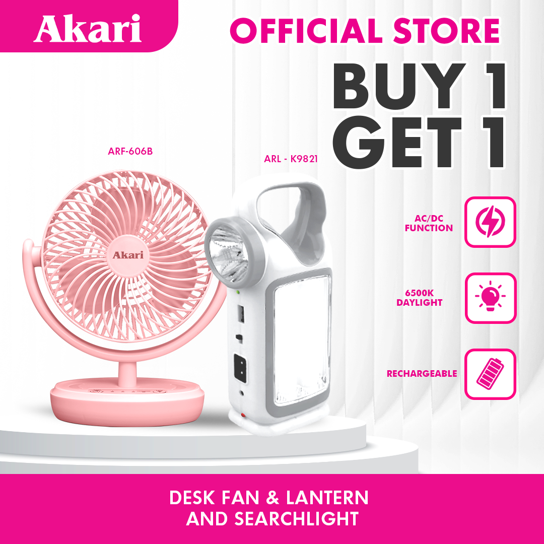 Akari Buy 1 Get 1 - Rechargeable Desk fan + ARL-K9821 Solar Energy ...