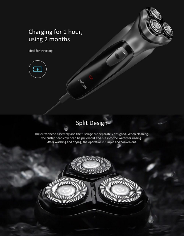 3D USB Rechargeable Electric Washable Facial Beard Shaver Machine Razor ...