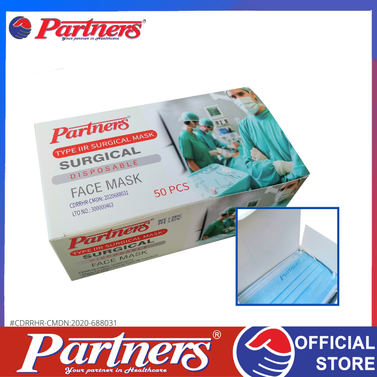 PARTNERS TYPE II-R SURGICAL GRADE FACEMASK EARLOOP 3PLY DISPOSABLE 50 ...