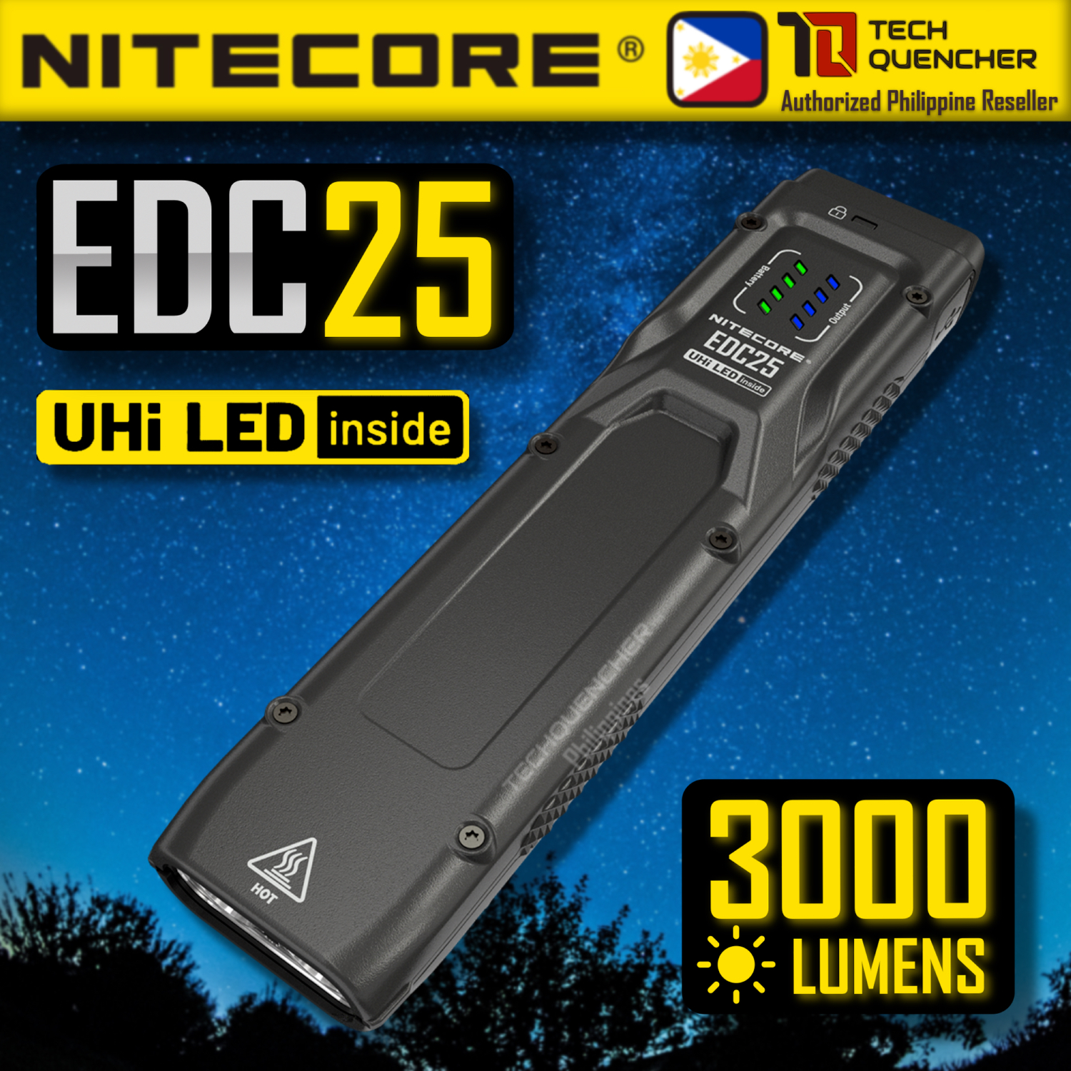 Nitecore EDC25 Flashlight with Sensor Protect - 3000 Lumens- Uhi 20 LED ...
