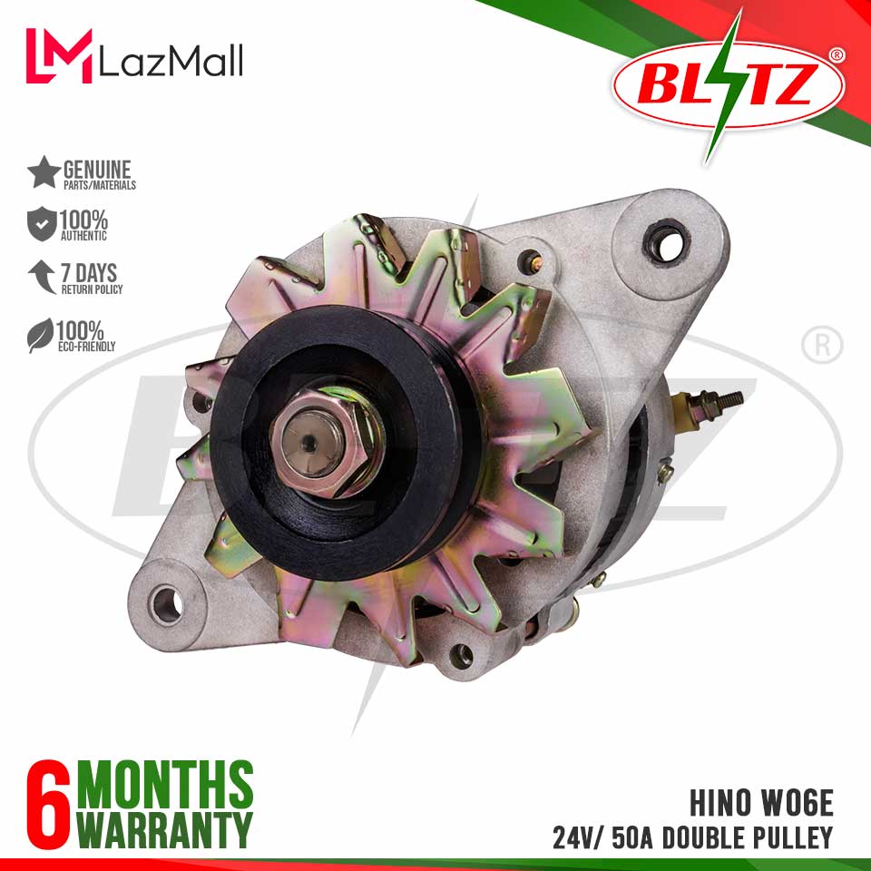 BLITZ ALTERNATOR ASSEMBLY HINO W06E 24V/50A DOUBLE PULLEY 6 MONTHS ...