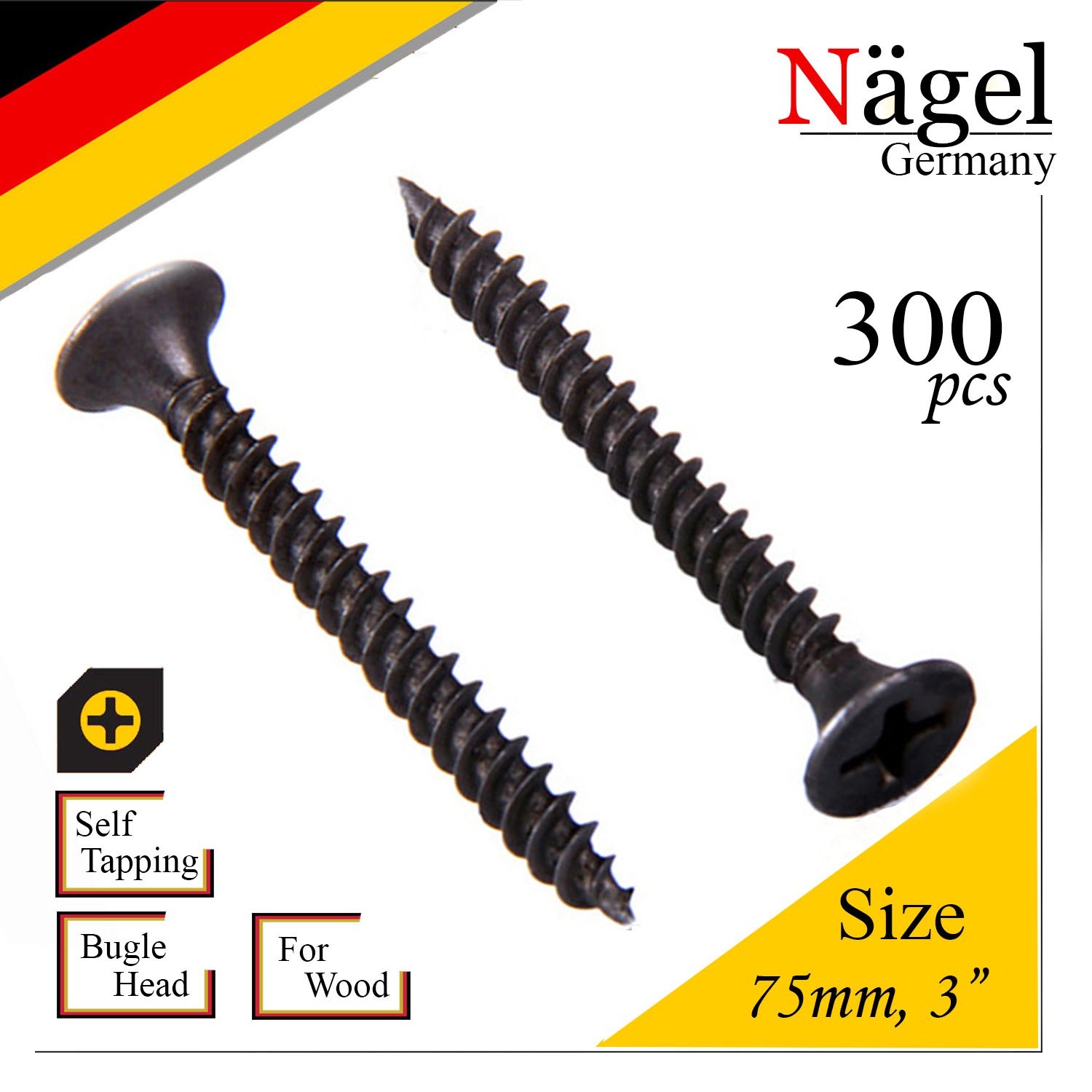Nagel 300 PCS Gypsum Black Screw (75mm, 3 inch) For Drywall Wood Self ...