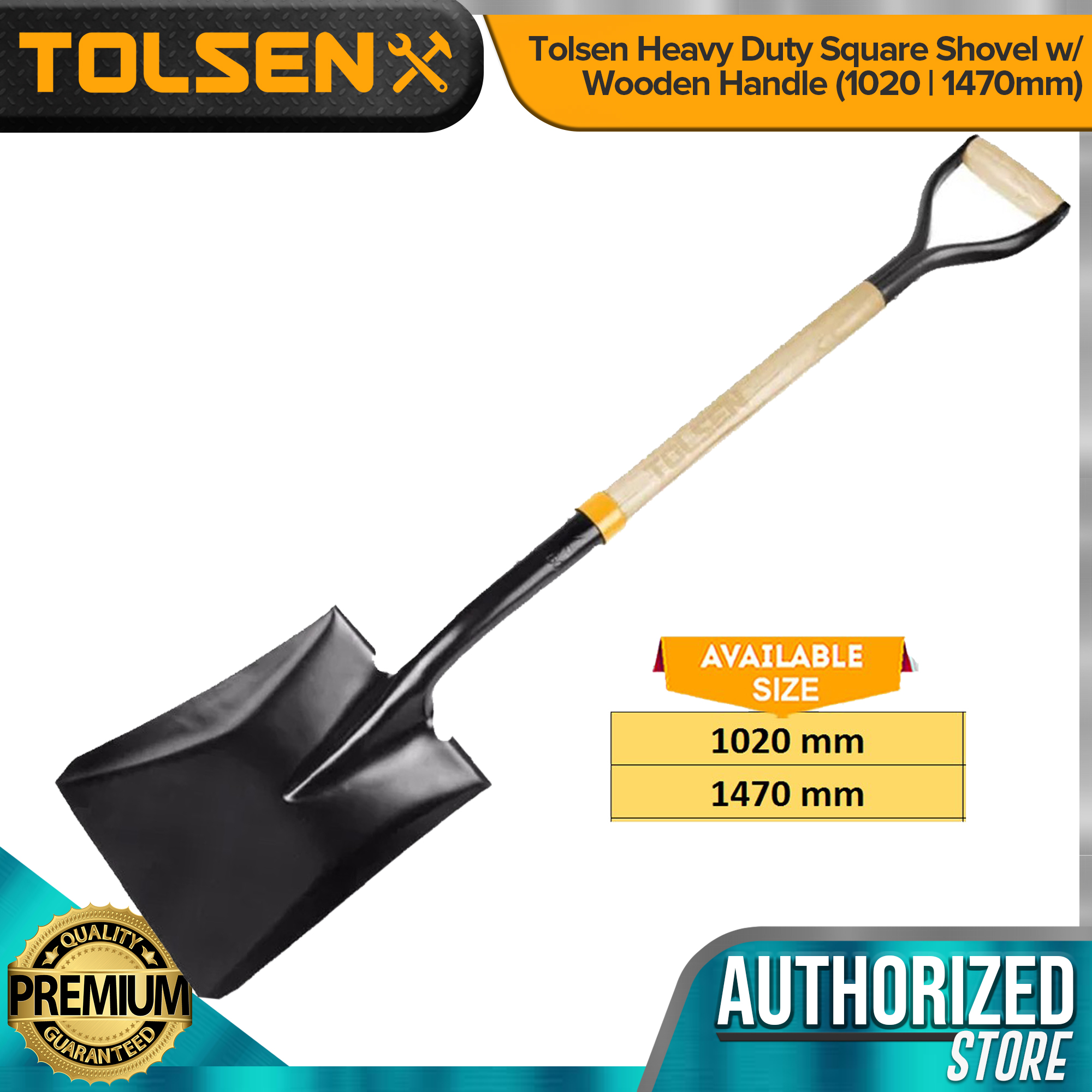 Tolsen Heavy Duty Square Shovel w/ Wooden Handle (1020 | 1470mm ...