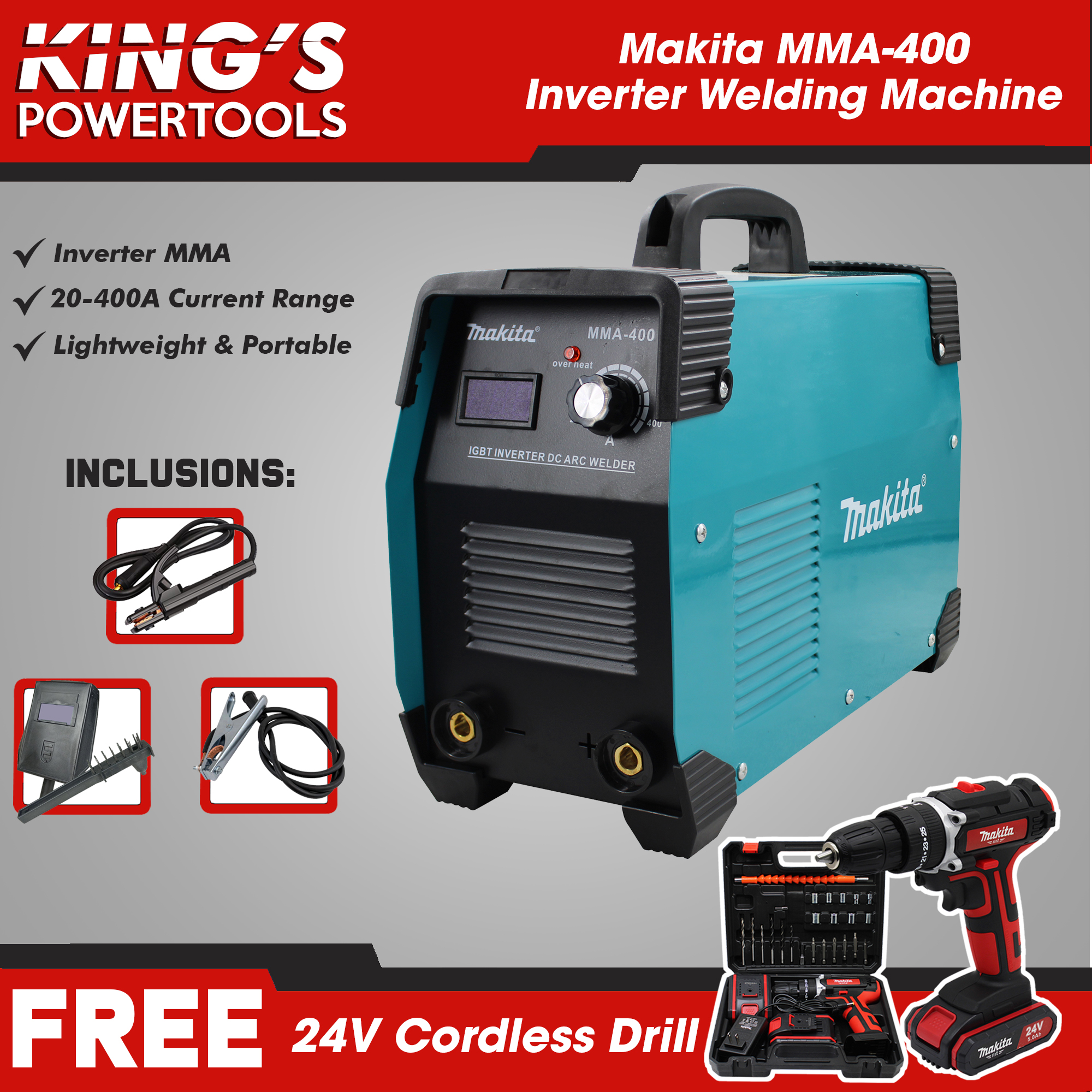 MK MMA-400 Welding Machine ( FREE MK 24V Cordless Drill [Red] ) | Lazada PH