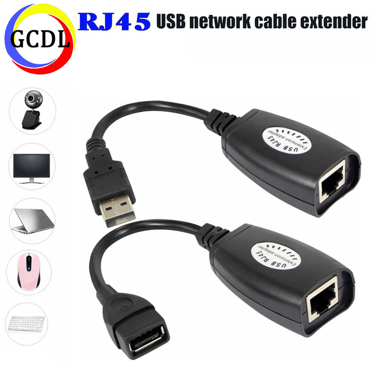 USB RJ45 Extension Adapter, Extender up to 150ft, with Receiver ...