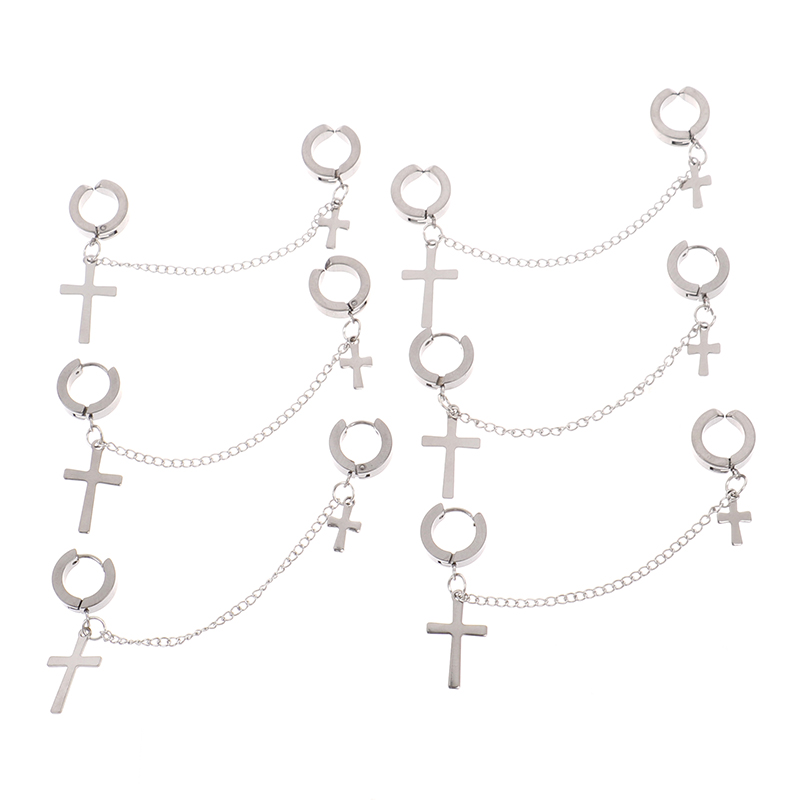 WEICHENG Punk Cross Tassel Clip Earrings for Women Men Ear Vintage ...