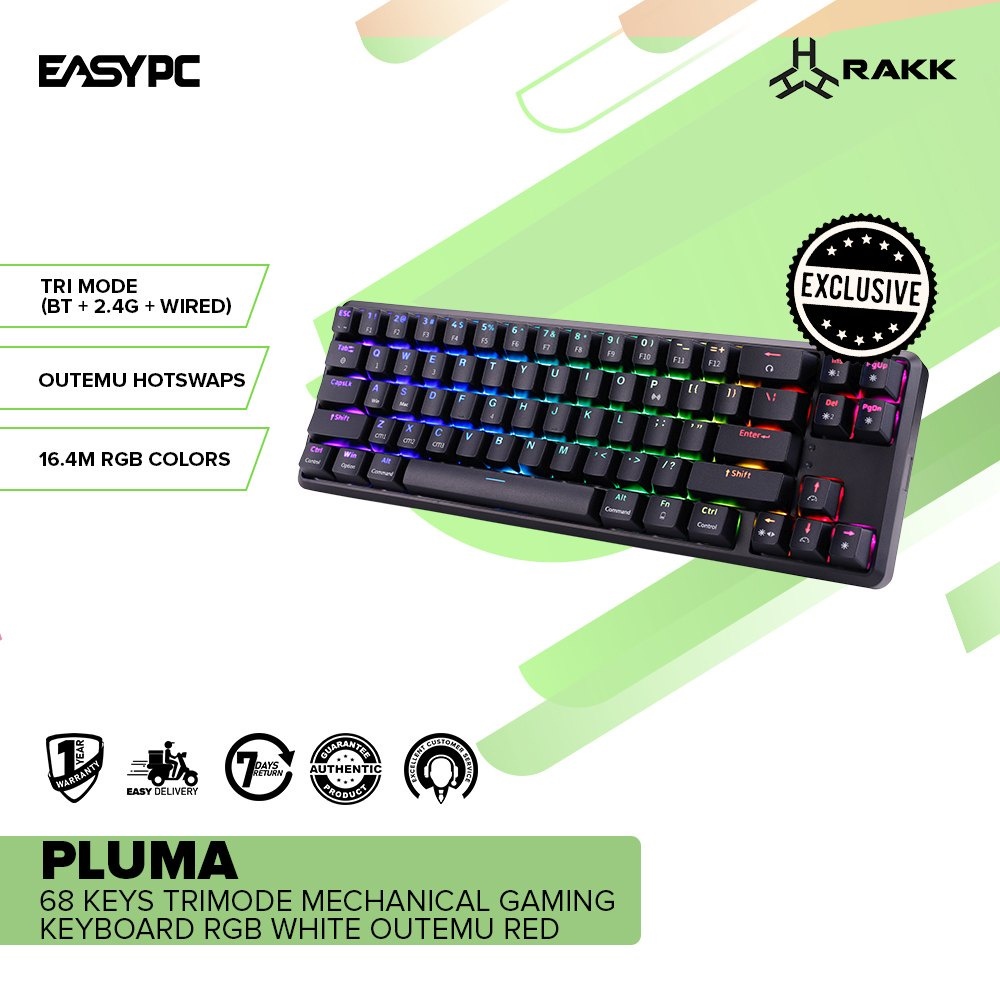 EasyPC RAKK Pluma 68 Wireless Mechanical Keyboard Tri-mode Hotswap ...