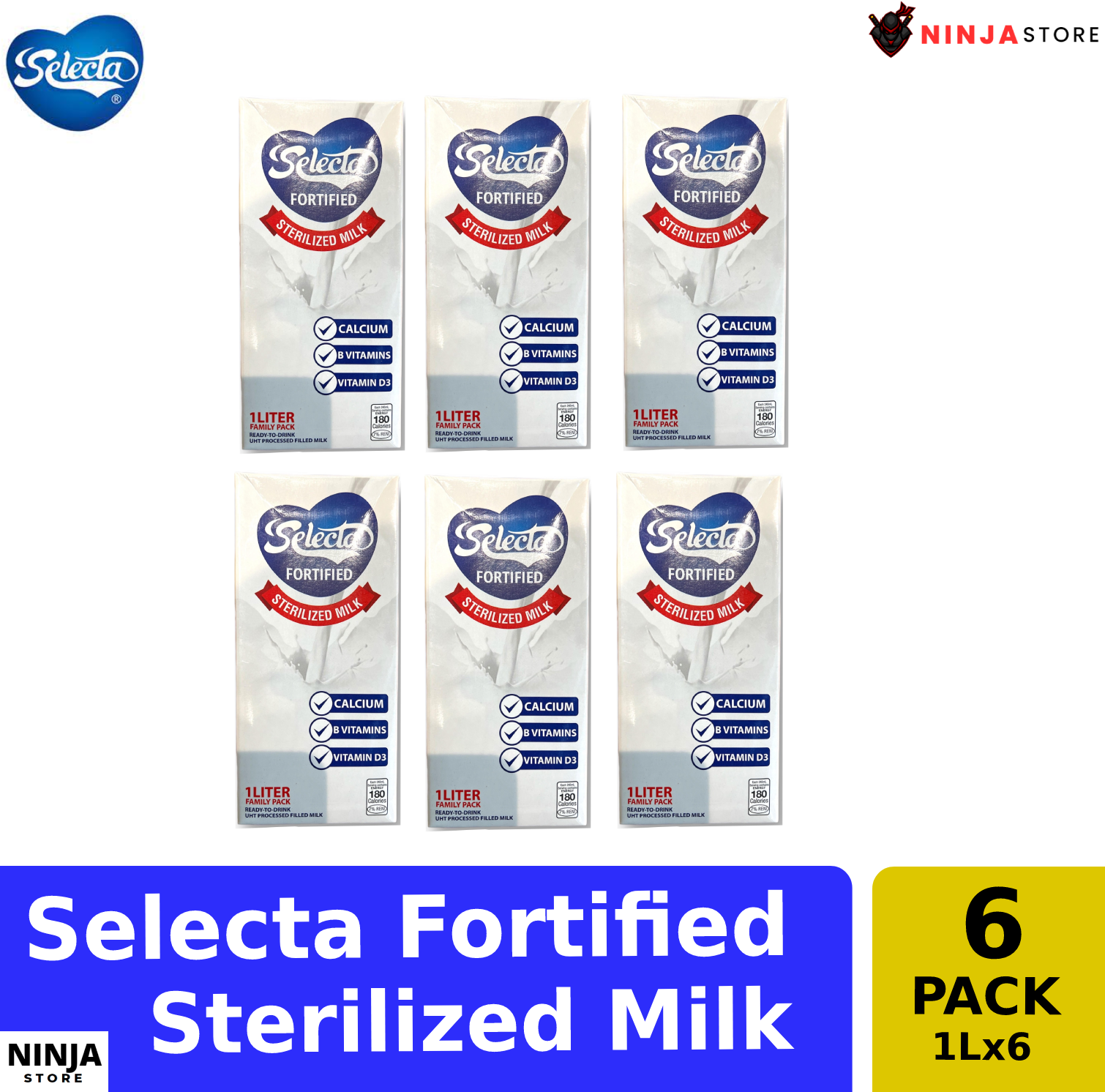Selecta Fortified Sterilized Milk Savers Pack, 1Liters x 6 - (Pack of 6 ...