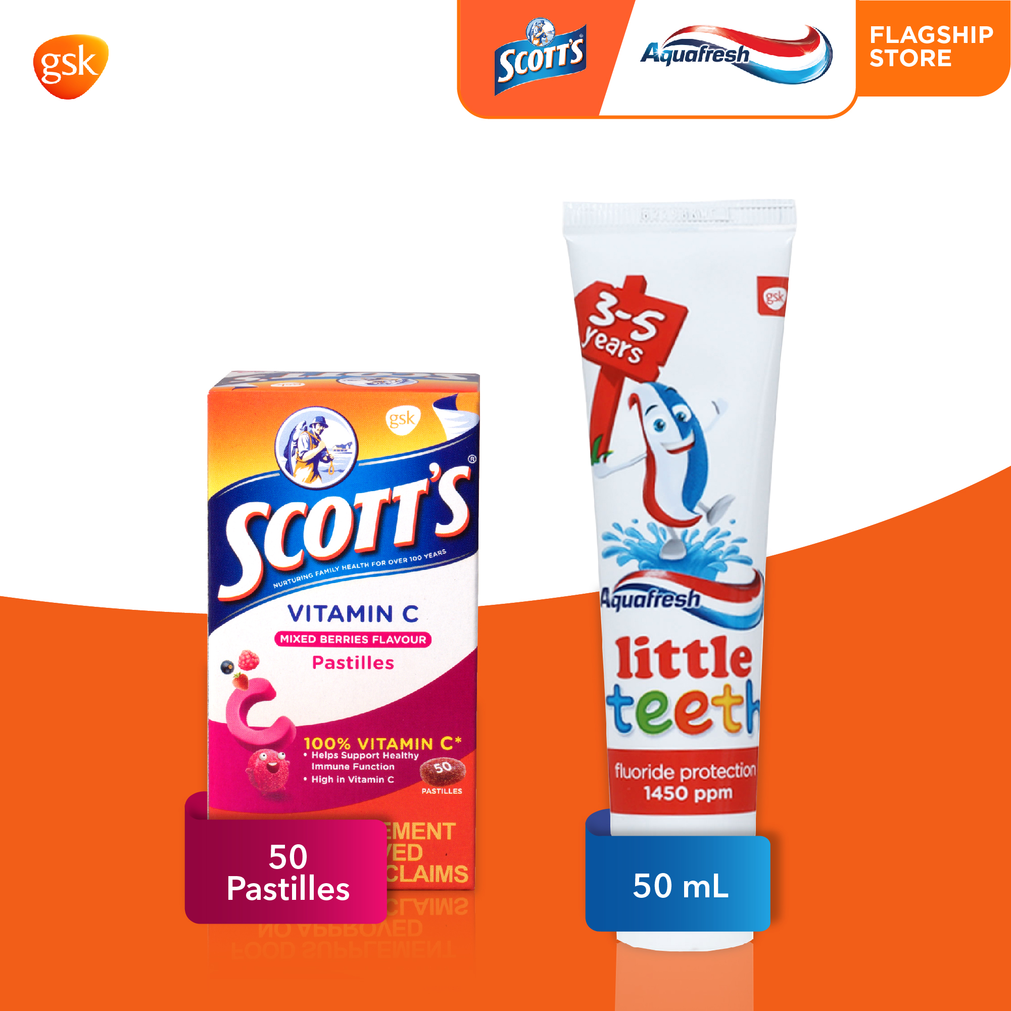Scott’s Pastilles Mixed Berries 50s and Calcium + Aquafresh Little ...