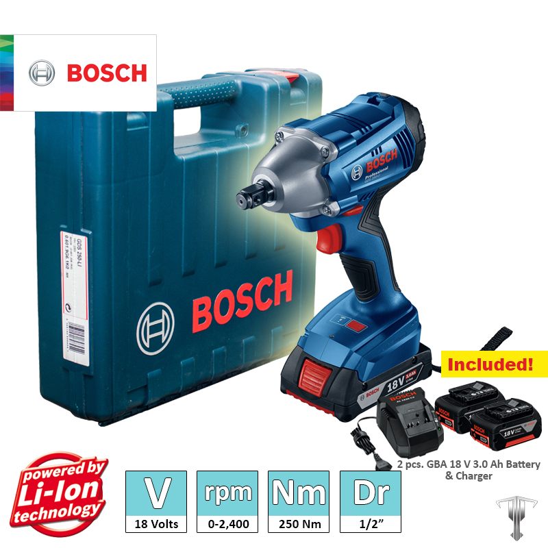 Bosch GDS 250-Li Professional 18 V Cordless Impact Wrench Kit Set with ...