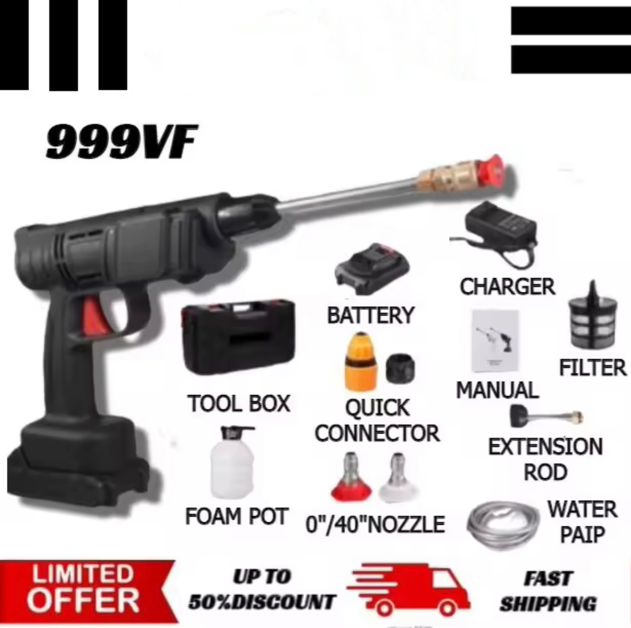 Tissoa Pressure Washer 48v 2 Batteries Portable Car Machine Set