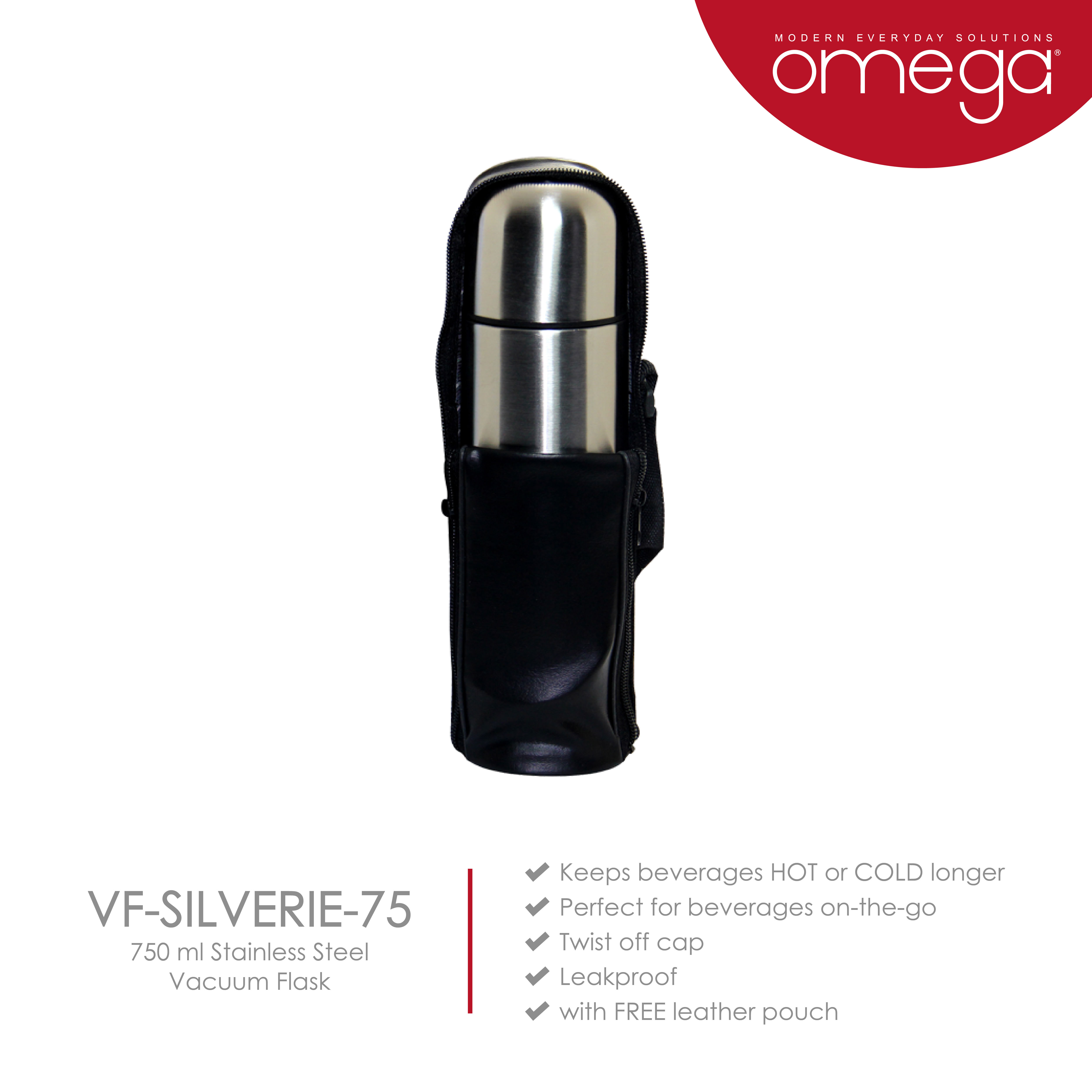 Omega Silverie Stainless Steel Vacuum Flask 750ml w/ Leather Jacket in ...