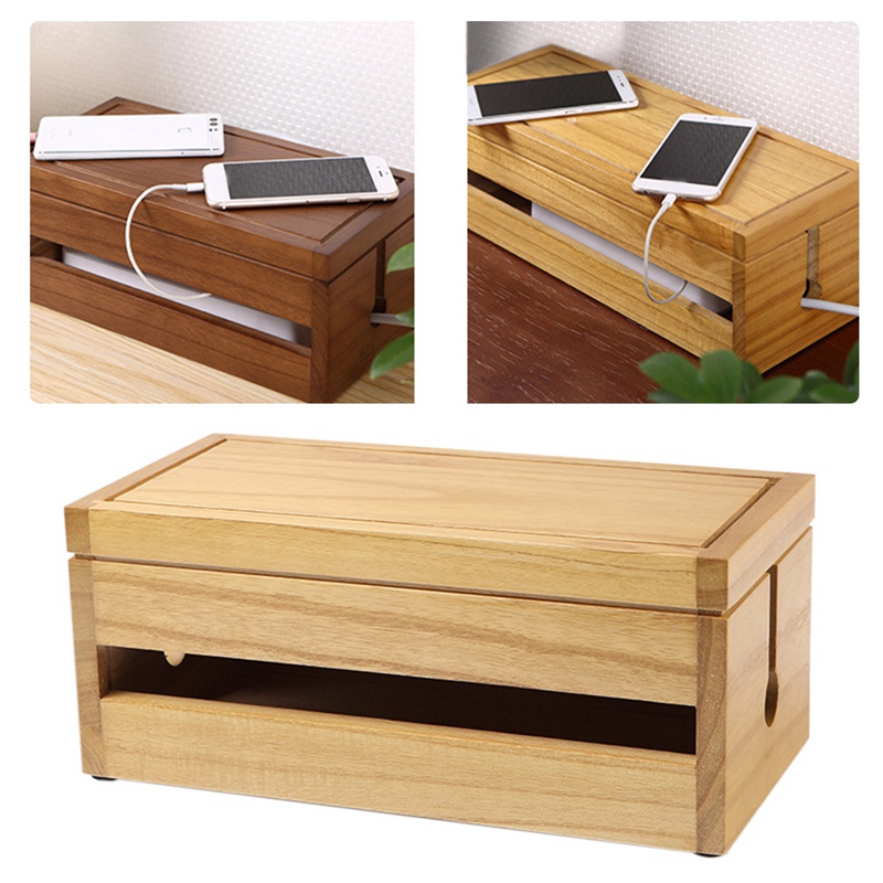 Cord Management Box Wooden - Cable Organizer Hide Power Strips ...