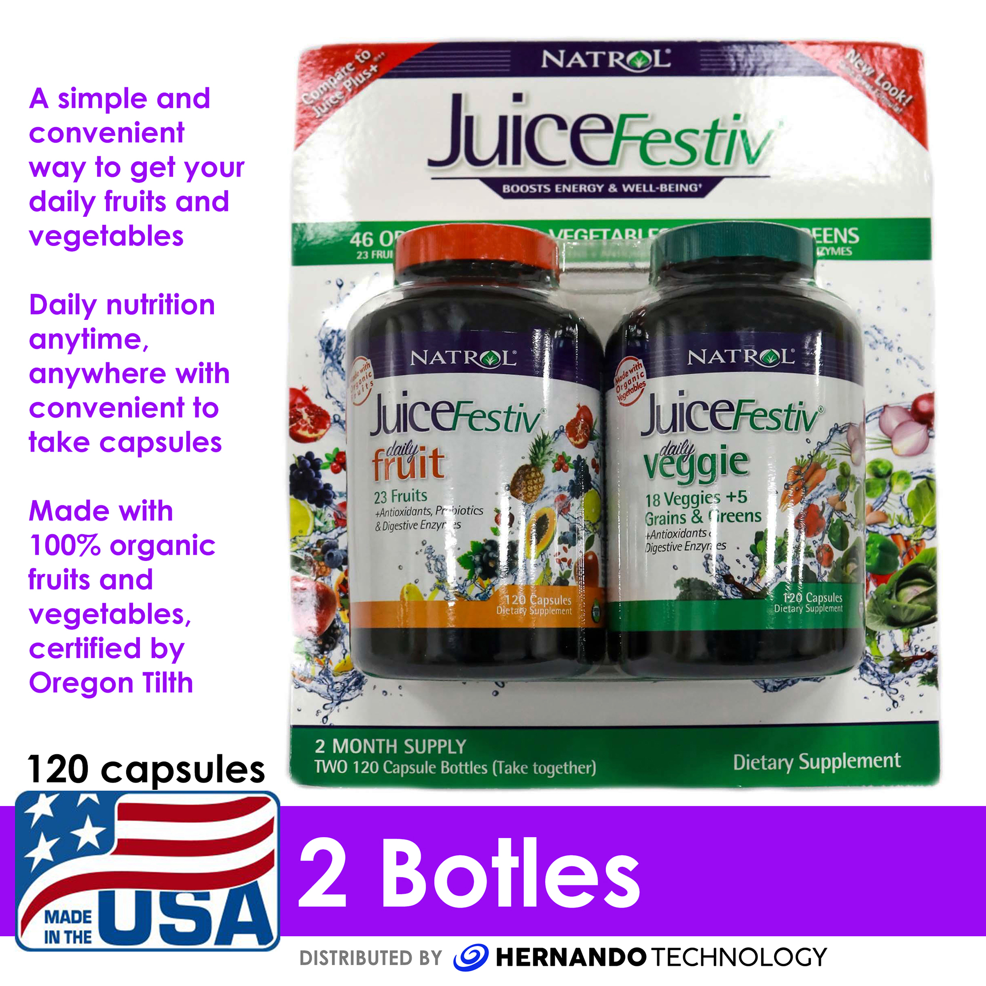 Natrol Juice Festiv Daily Fruit & Veggie Dietary Supplements 120 ...