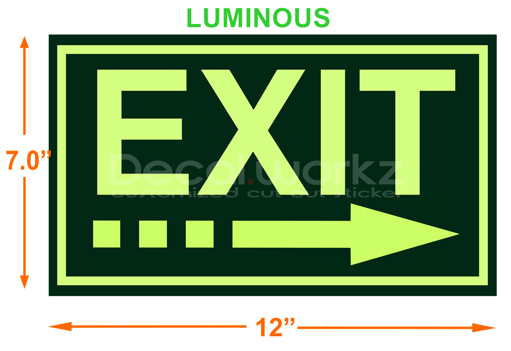 Glow in the Dark EXIT Sign with Arrow Cut Out Luminous Sticker in ...