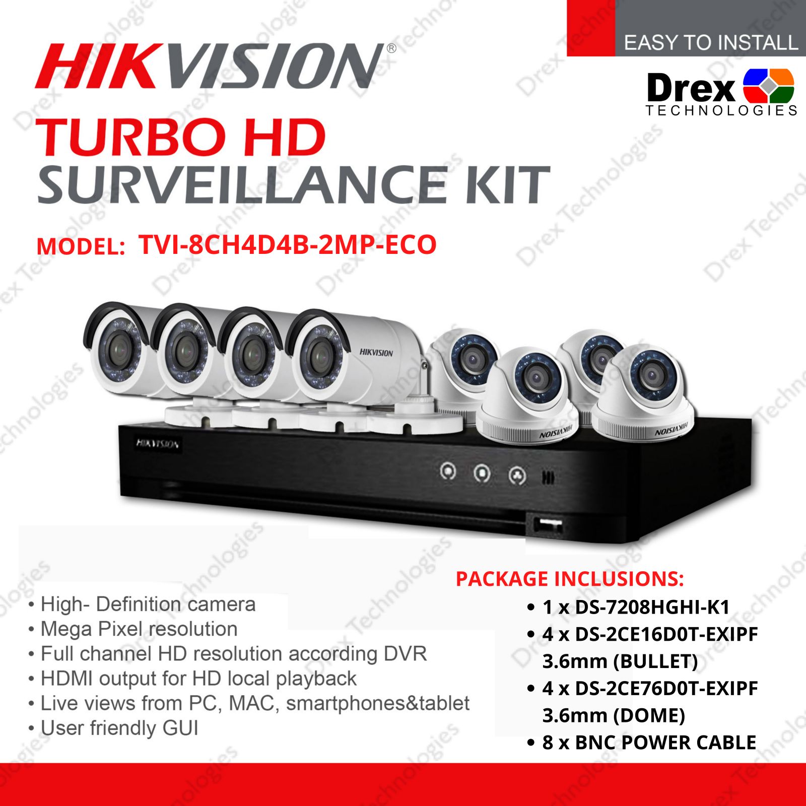 HIKVISION TVI-8CH4D4B-2MP-Eco 8Channel Turbo HD Surveillance kit Complete Set CCTV Camera and ...