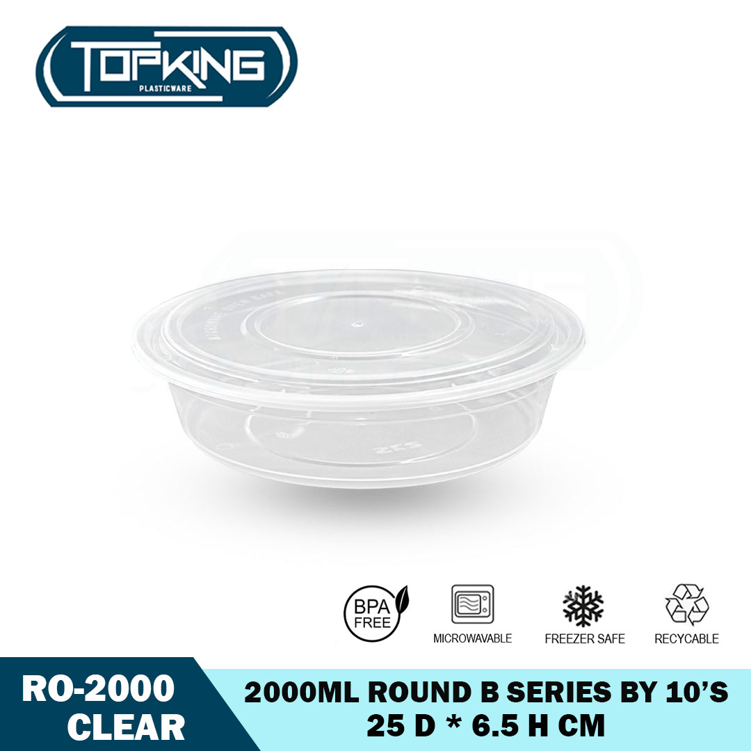 RO2000 ML TOP KING CLEAR ROUND FOOD STORAGE MICROWAVABLE OVEN SAFE ...