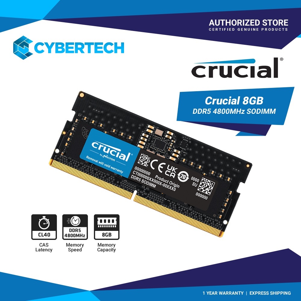 Crucial 8GB 262-Pin DDR5 SODIMM DDR5 4800 (PC4 38400) Laptop Memory Model CT8G48C40S5 | Lazada PH