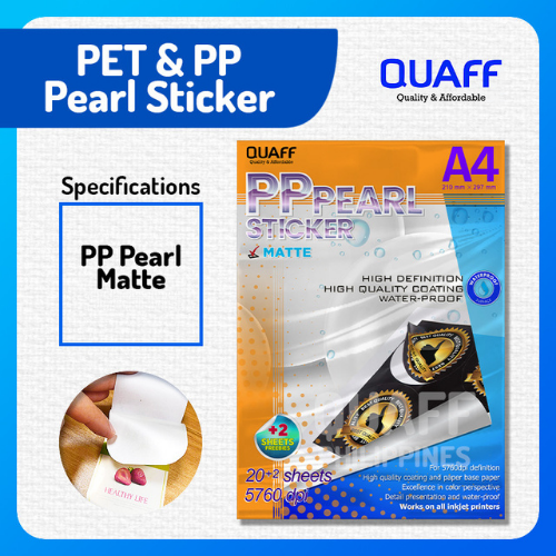 QUAFF PET PRINTABLE LABEL STICKER WATERPROOF 180GSM/A4 SIZE/22 SHEETS ...