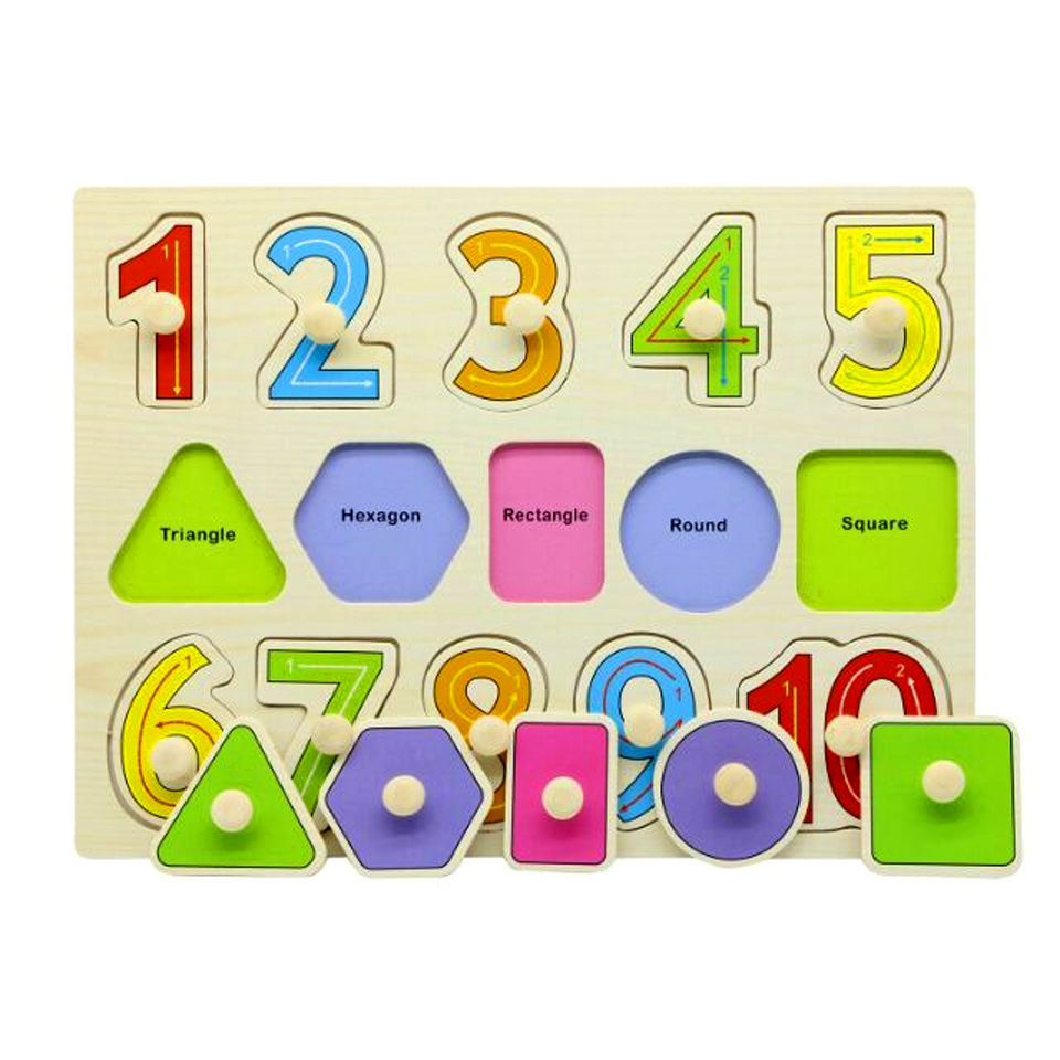 Wooden Inset Peg Numbers Shapes Puzzle Board Early Educational Toy for ...