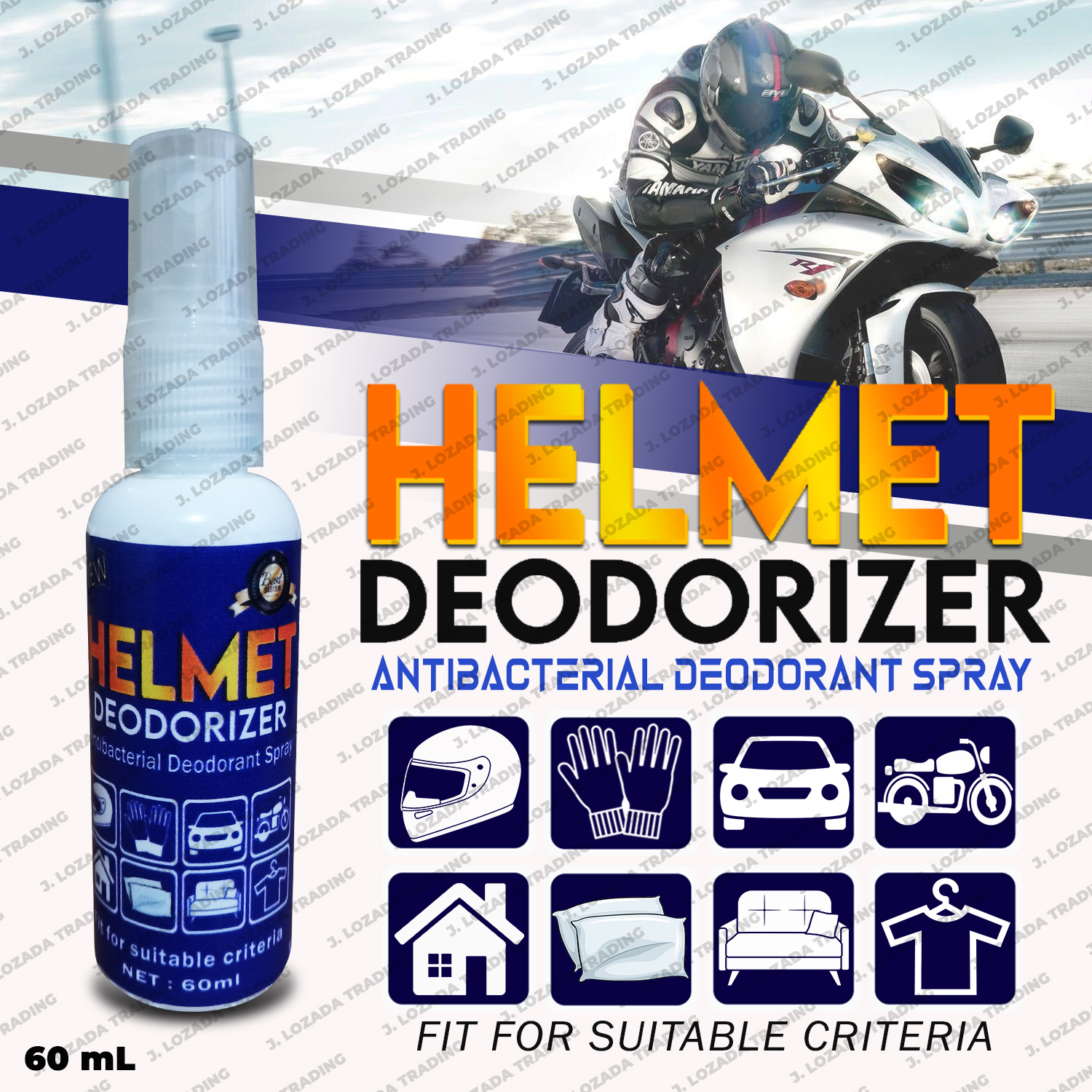 HELMET DEODORIZER DISINFECTING SPRAY 60ML - Helmet Refreshener / Helmet ...