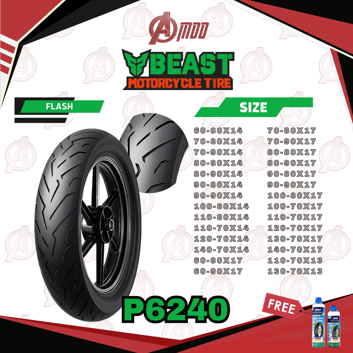 BEAST TIRE FLASH P6240 TUBELESS (w/ FREE Koby Tire Sealant) | Lazada PH