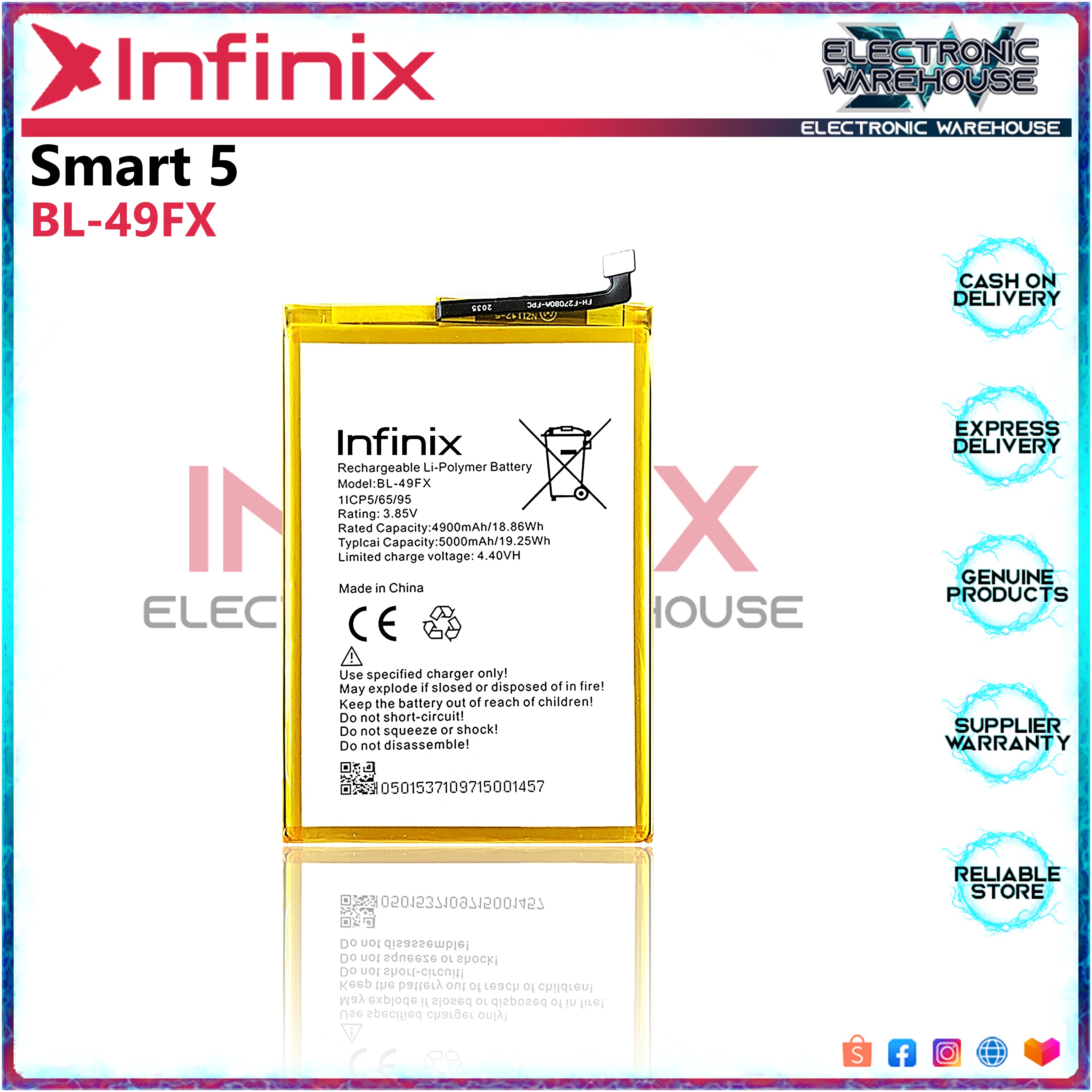 New Infinix Smart 5 Battery BL-49FX 5000mAh Capacity | Lazada PH